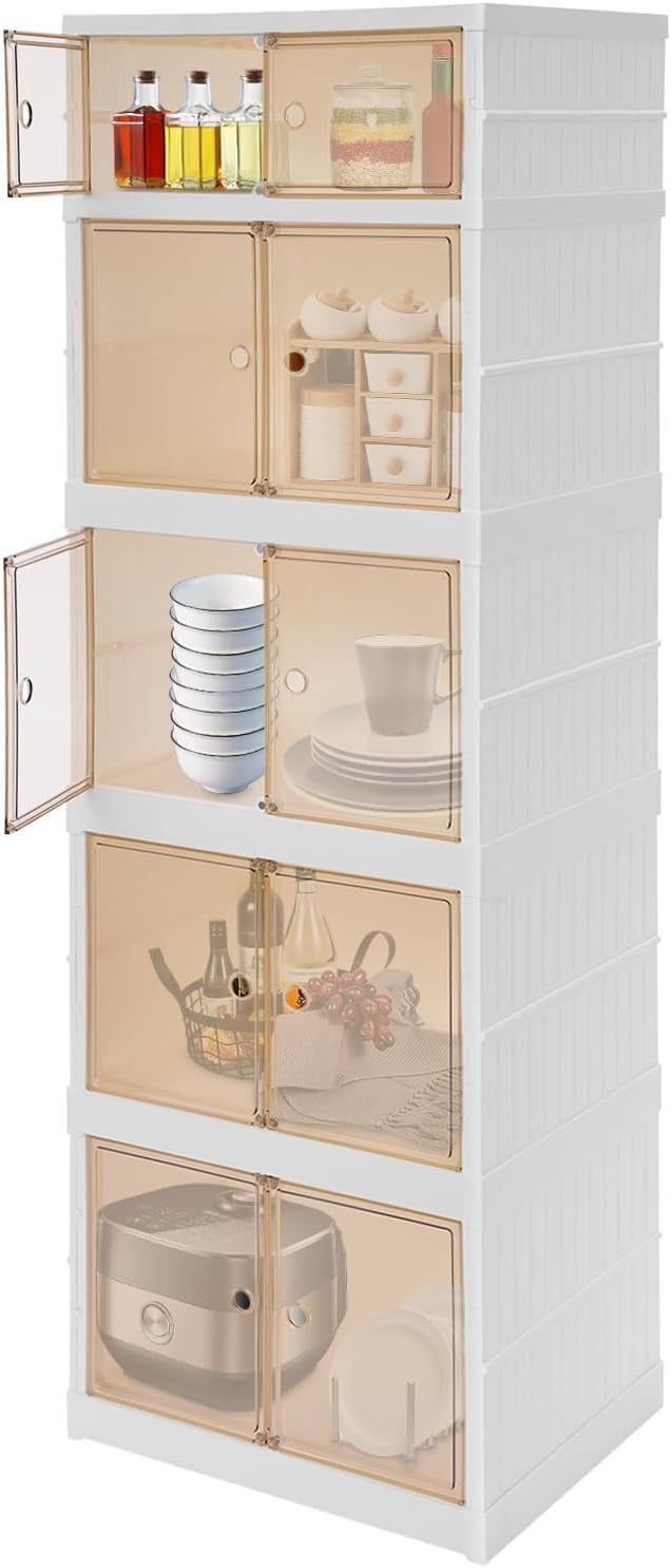 Rolling Plastic Storage Cabinet with Doors 5-Tier Kitchen Pantry ...