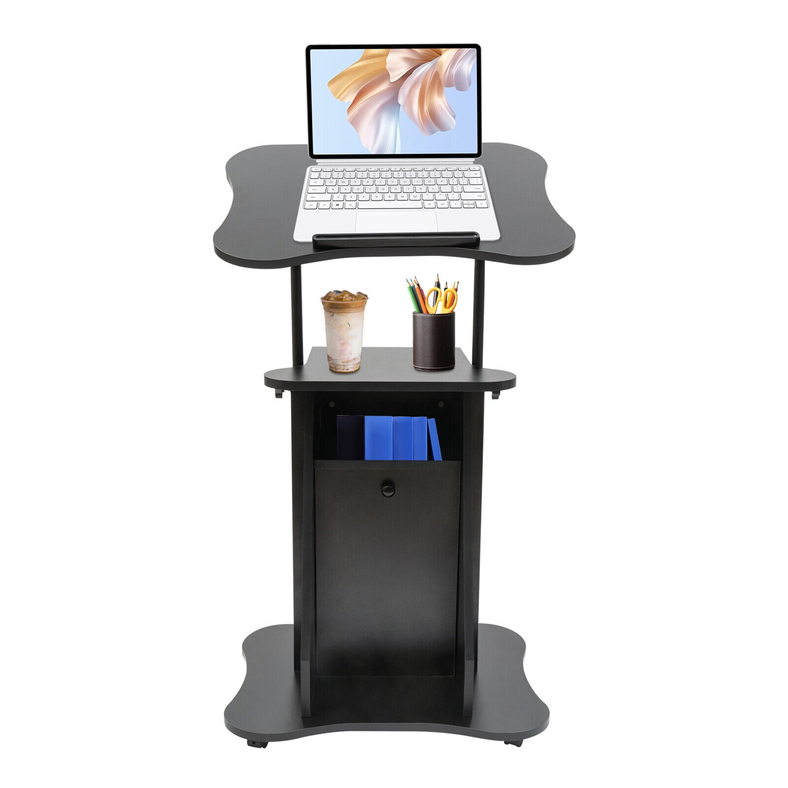 Rolling Podium Mobile Laptop Desk Presentation Lectern Stand Adjustable ...