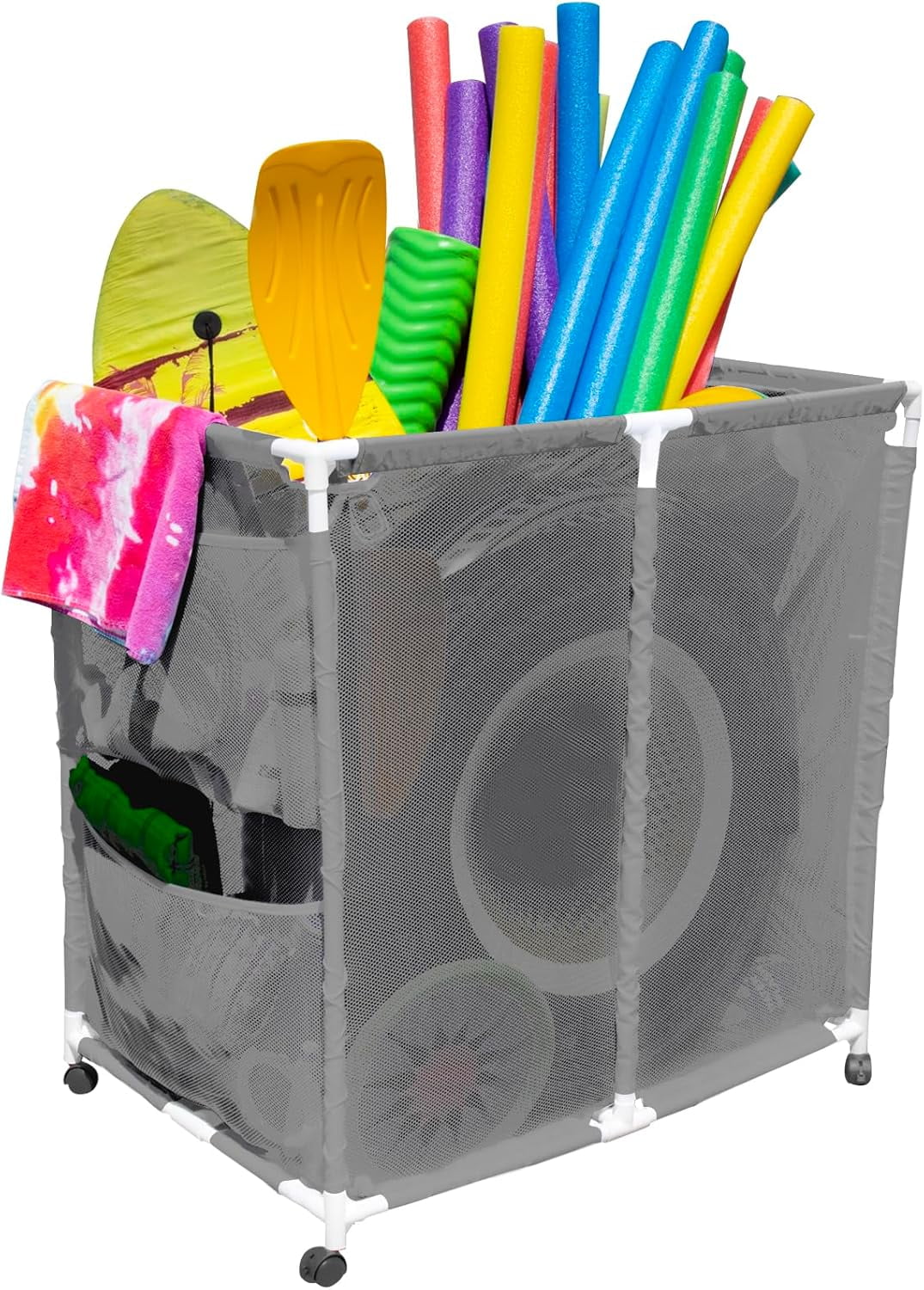Rolling Pool Organizer Mesh Storage Bin - Floats, Balls, Toys and ...