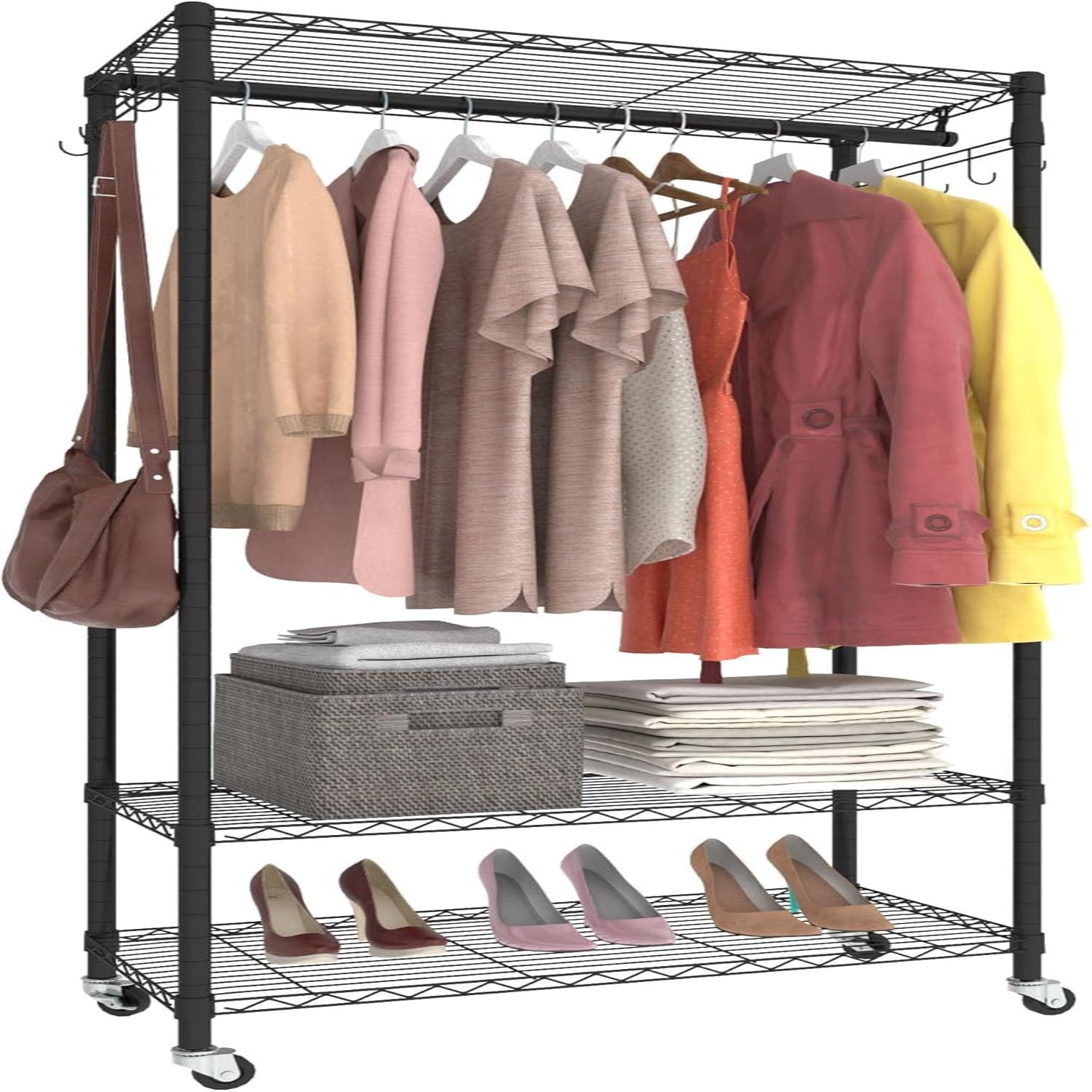 Rolling Portable Garment Rack Freestanding Clothes Racks Portable ...