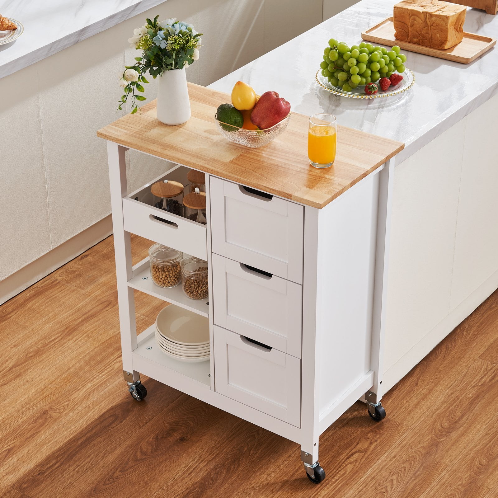 Rolling Portable Small Kitchen Island Cart on Wheels with Solid Wood ...