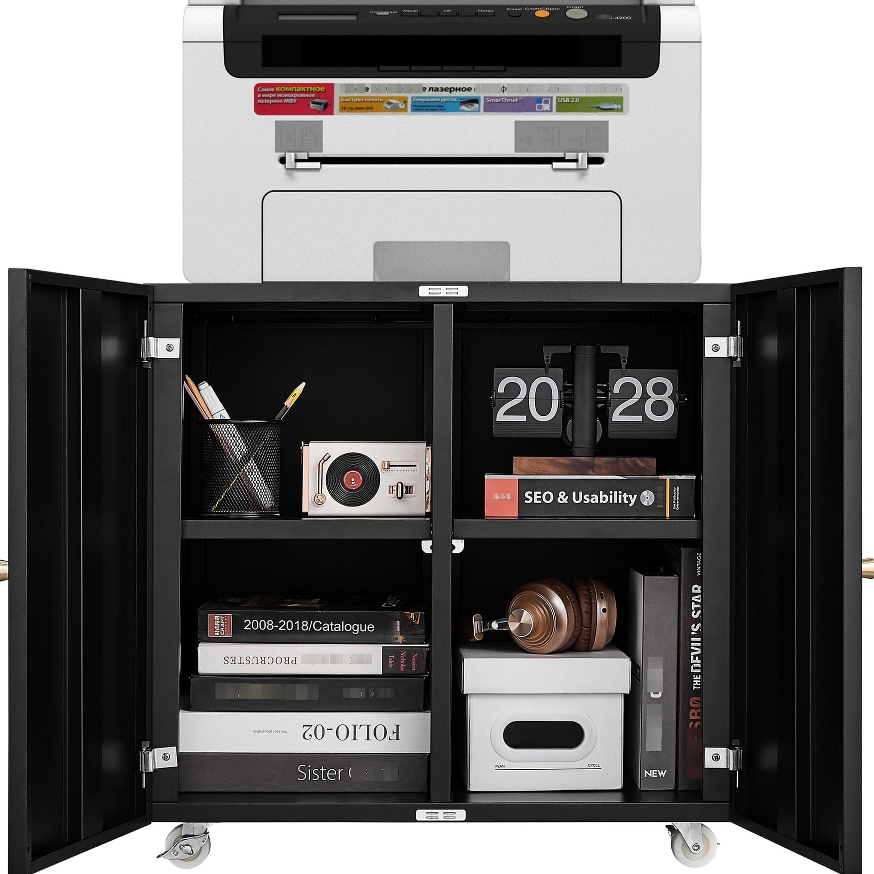 Rolling Printer Stand with Locking Wheels & Spacious Compartments ...