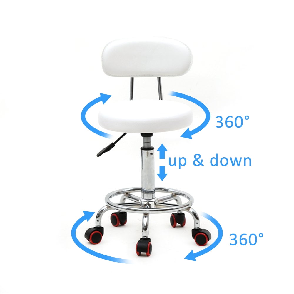 Rolling Salon Stool, Swivel Bar Stool with Wheels & Back for Salon Bar ...