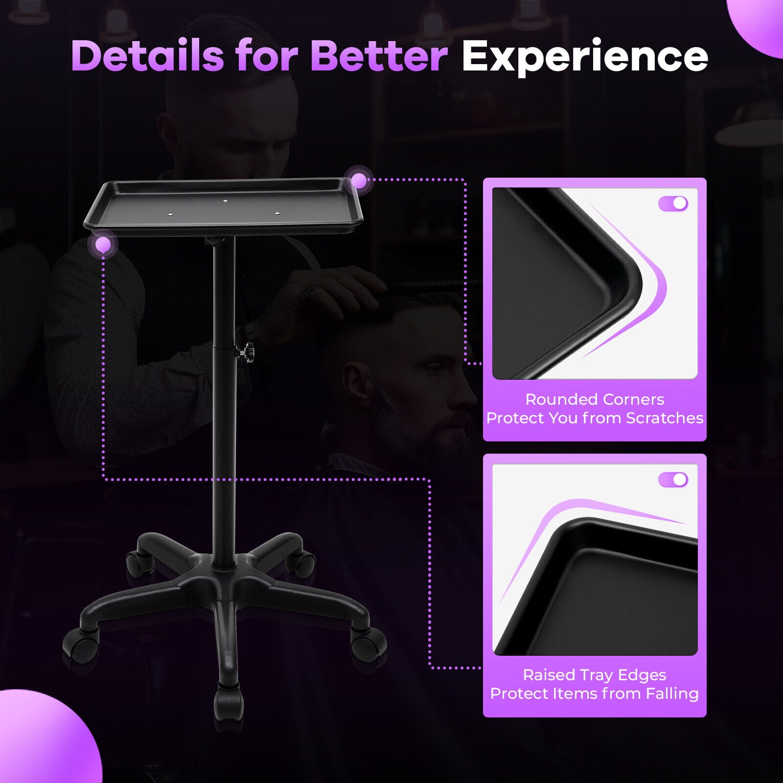 Rolling Salon Tray with Wheels & Adjustable Height Aluminum Tattoo Tray ...