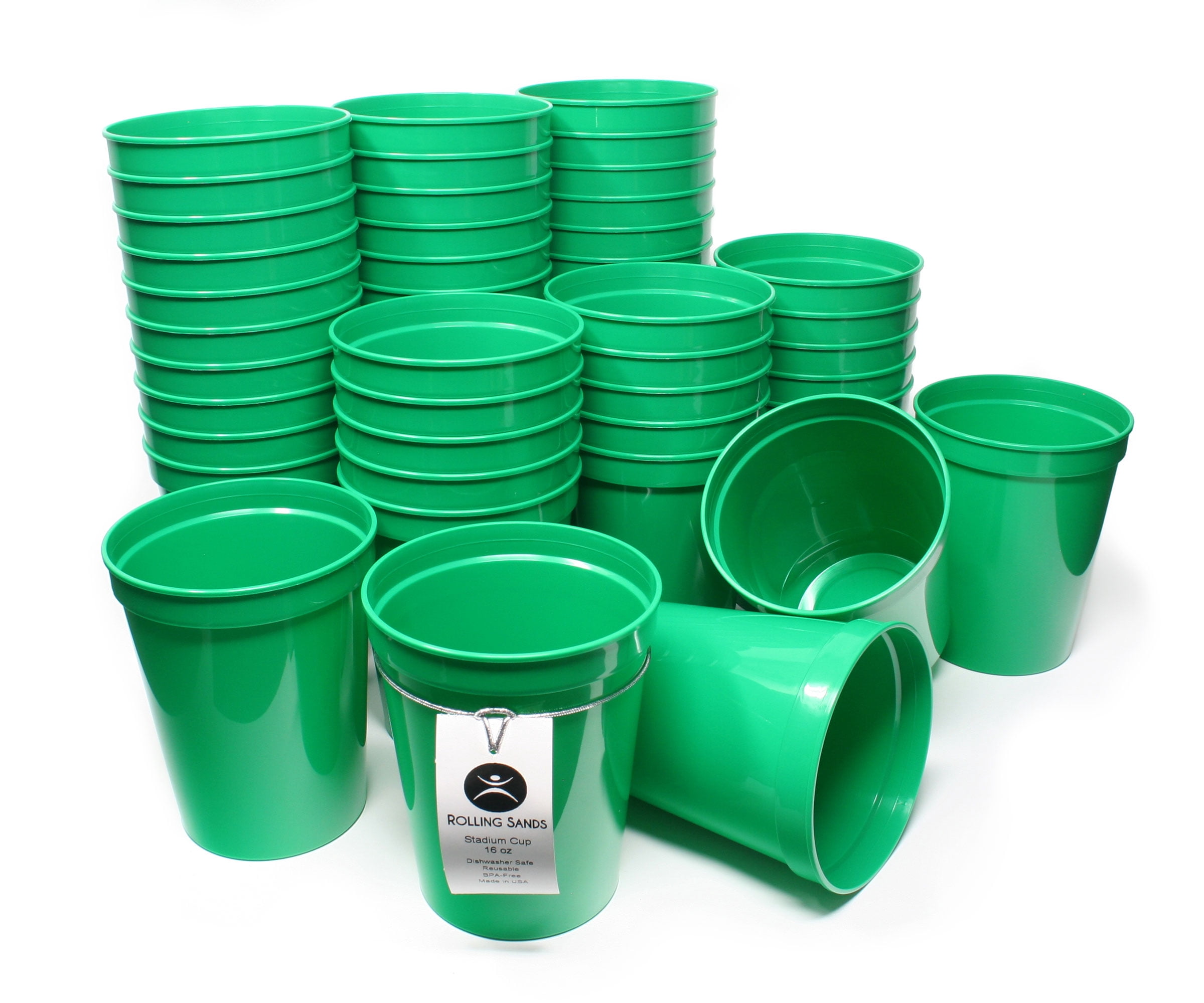 Rolling Sands 16 oz Reusable Plastic Cups, 50 Pack, USA Made, BPA Free ...