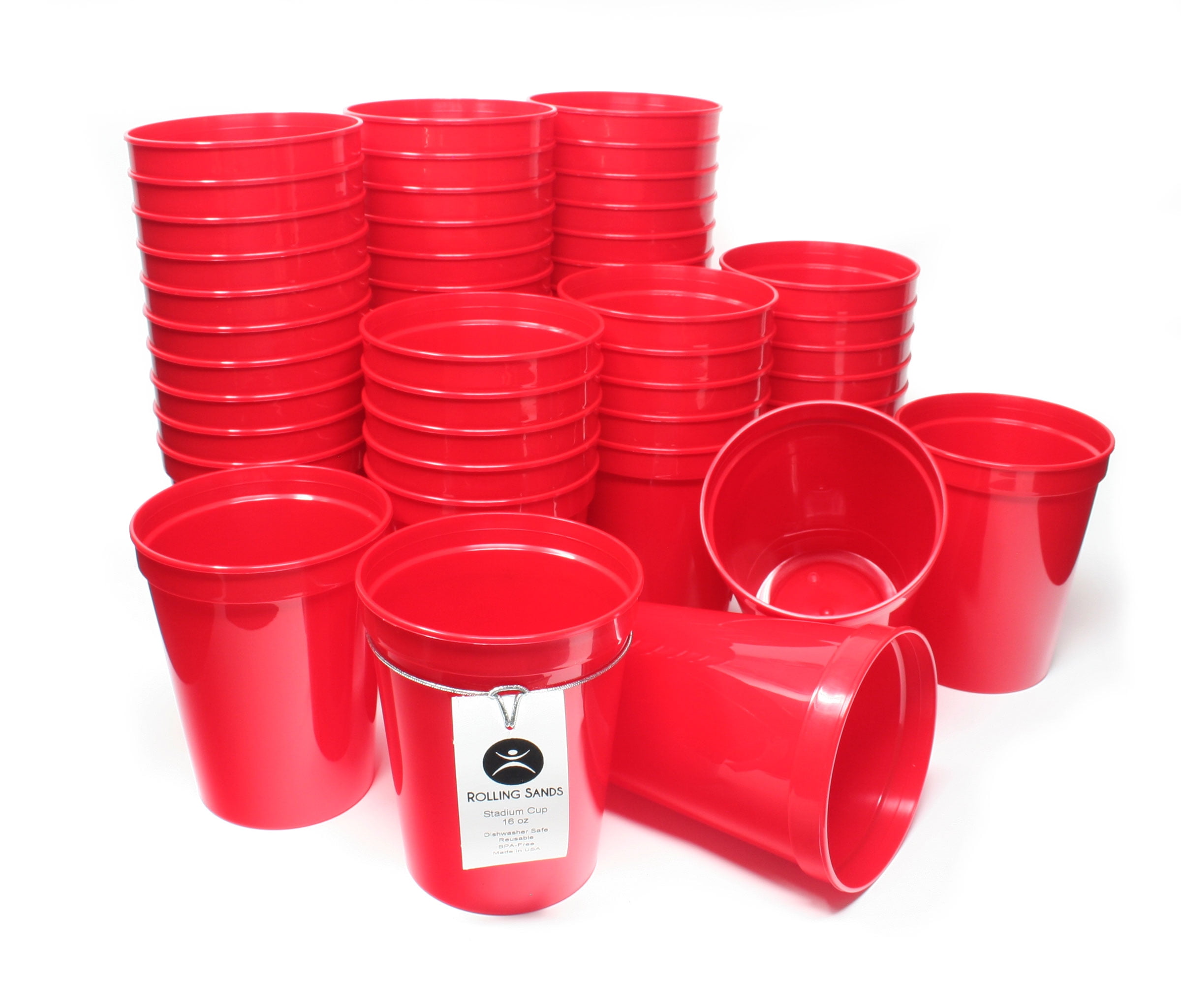 Rolling Sands 16 oz Reusable Plastic Cups, 50 Pack, USA Made, BPA Free ...