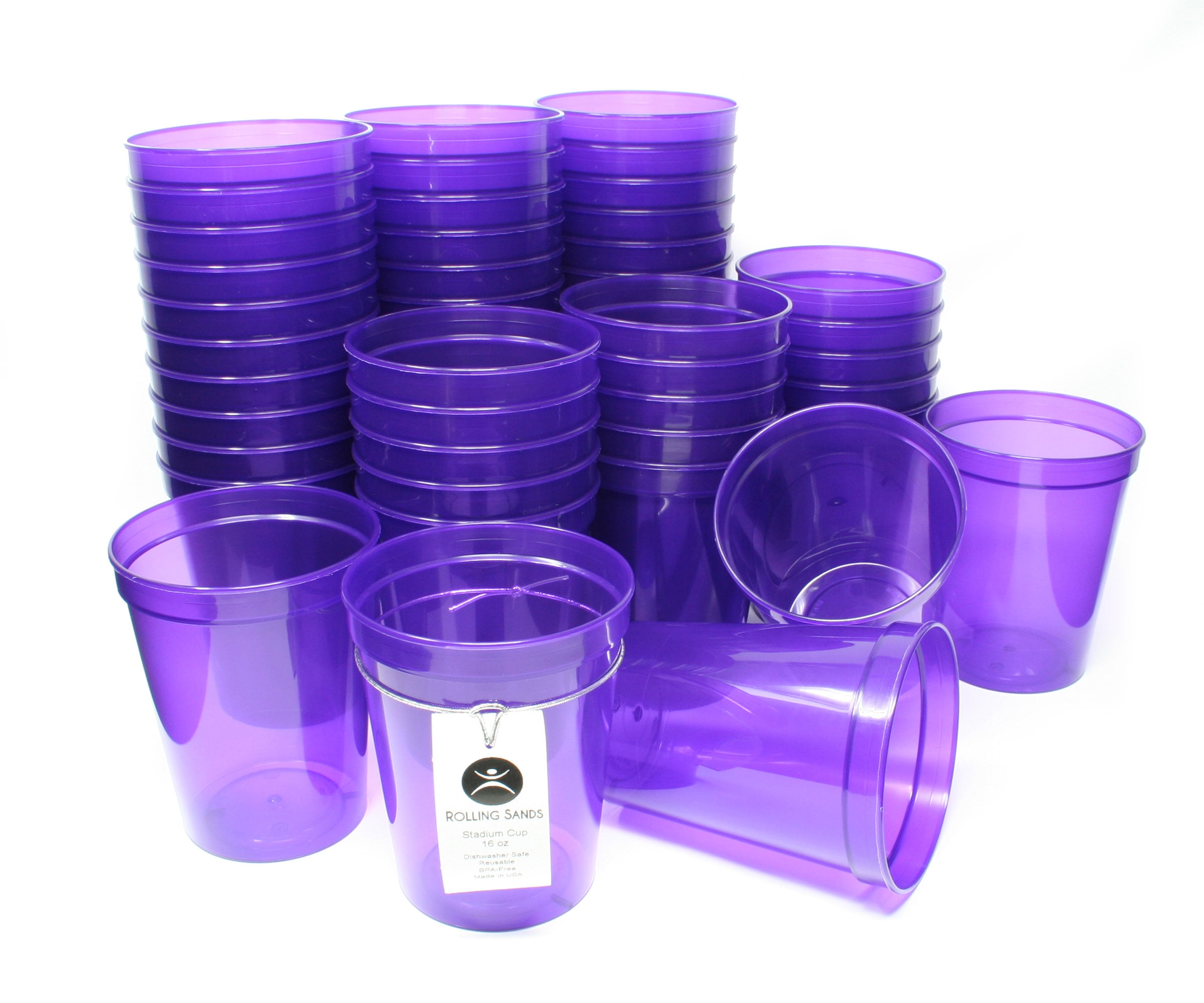 Rolling Sands 16 oz Reusable Plastic Cups, 50 Pack, USA Made, BPA Free ...