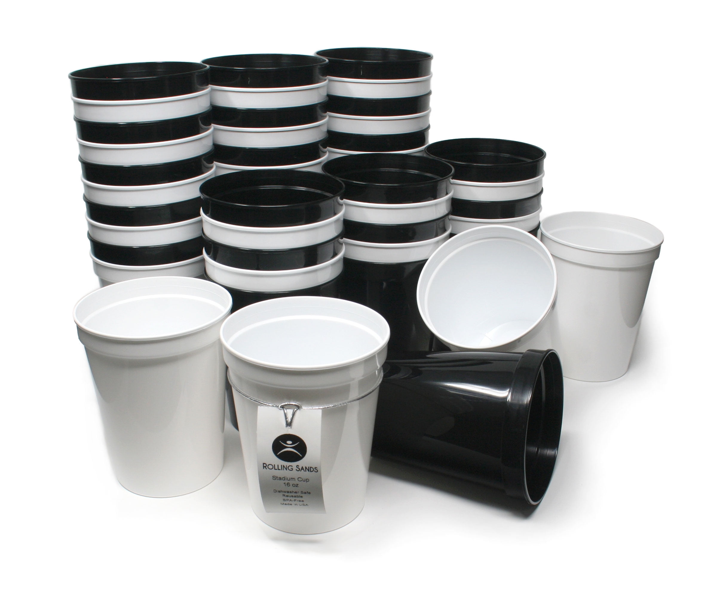 Rolling Sands 16 oz Reusable Plastic Cups, 50 Pack, USA Made, BPA Free ...