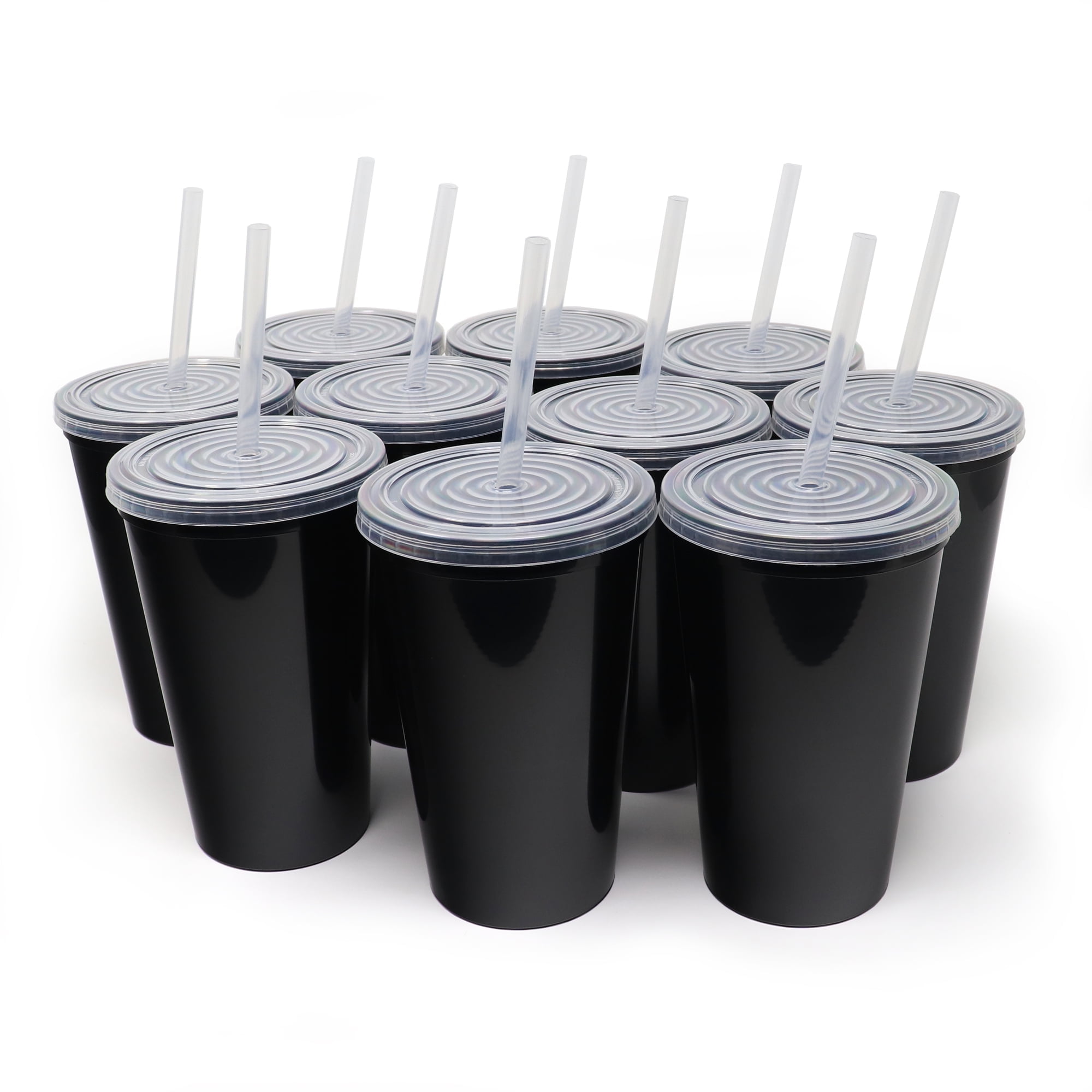Rolling Sands 22 oz Reusable Plastic Cups, 10 Pack with Lids, Straws ...