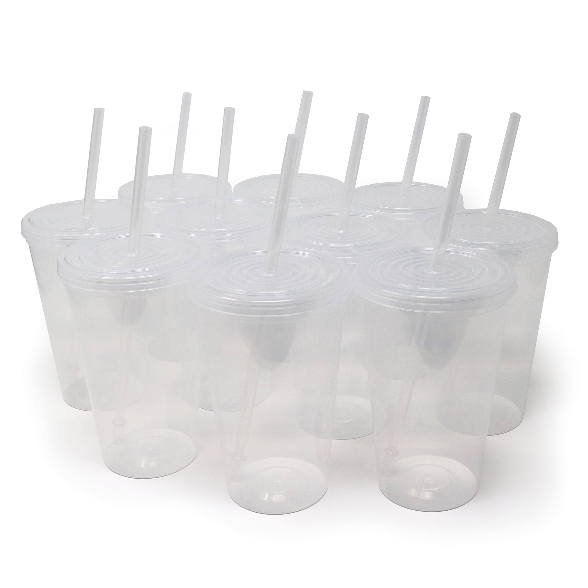 Rolling Sands 22 oz Reusable Plastic Cups with Lids, 10 Pack, USA Made ...