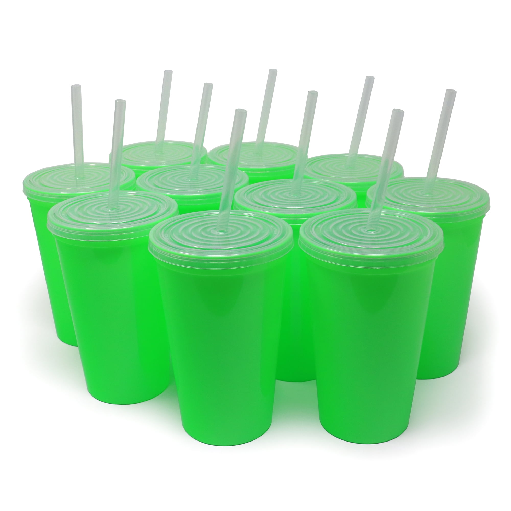 Rolling Sands 22 oz Reusable Plastic Cups with Lids, 10 Pack, USA Made ...
