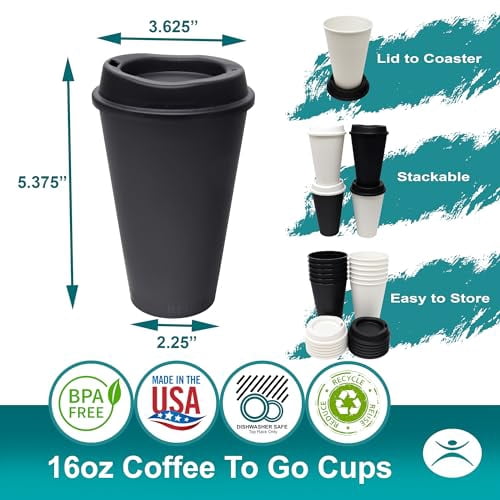 Rolling Sands USA Made 16 oz Reusable Coffee Cups with Lids 24 Pk, To ...