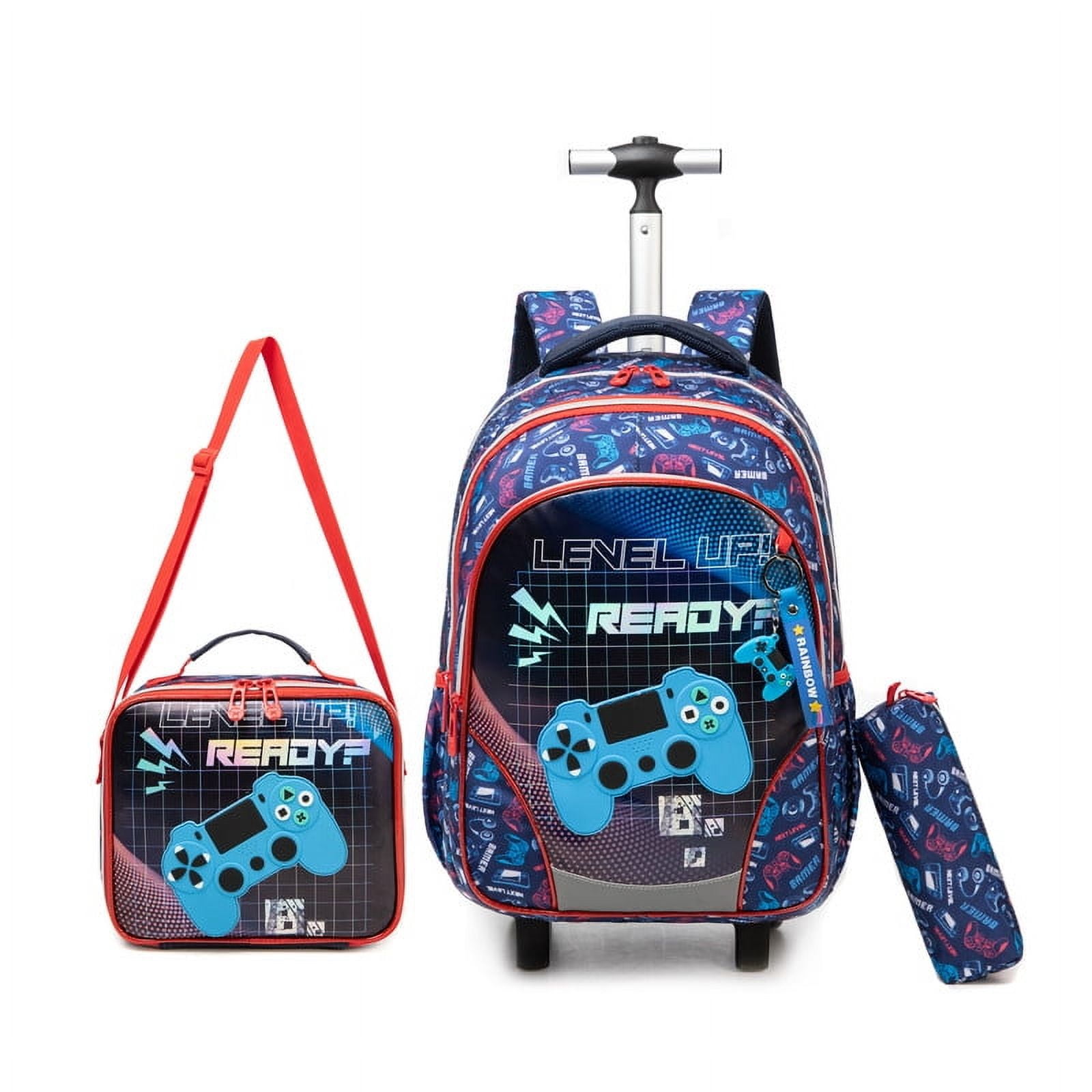 Kids Rolling Backpack with Wheels Boys Wheeled Bookbag with Lunch Bag ...