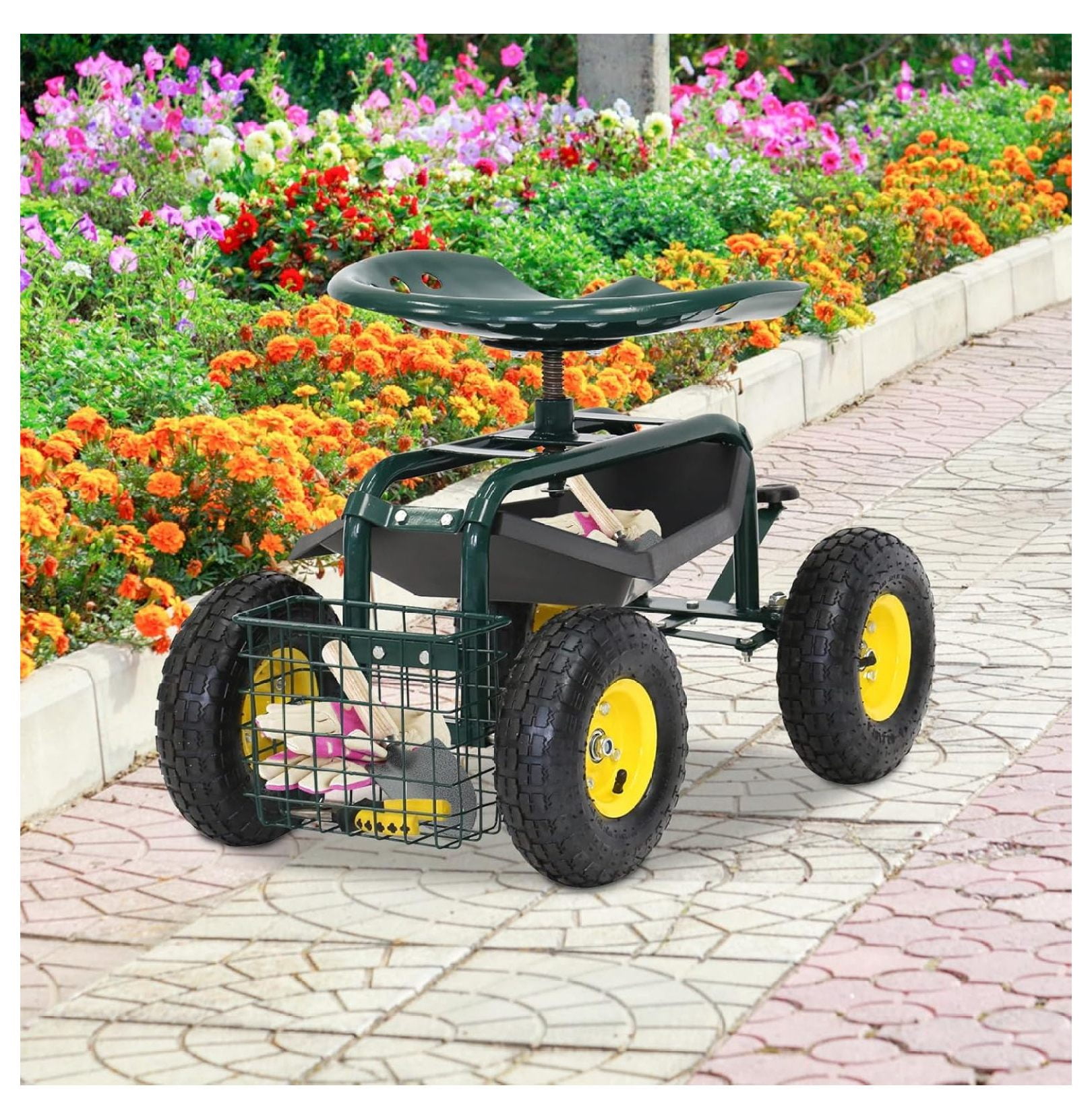 Rolling Scooter Garden Stool Cart - Garden Cart with Tool Tray Outdoor ...