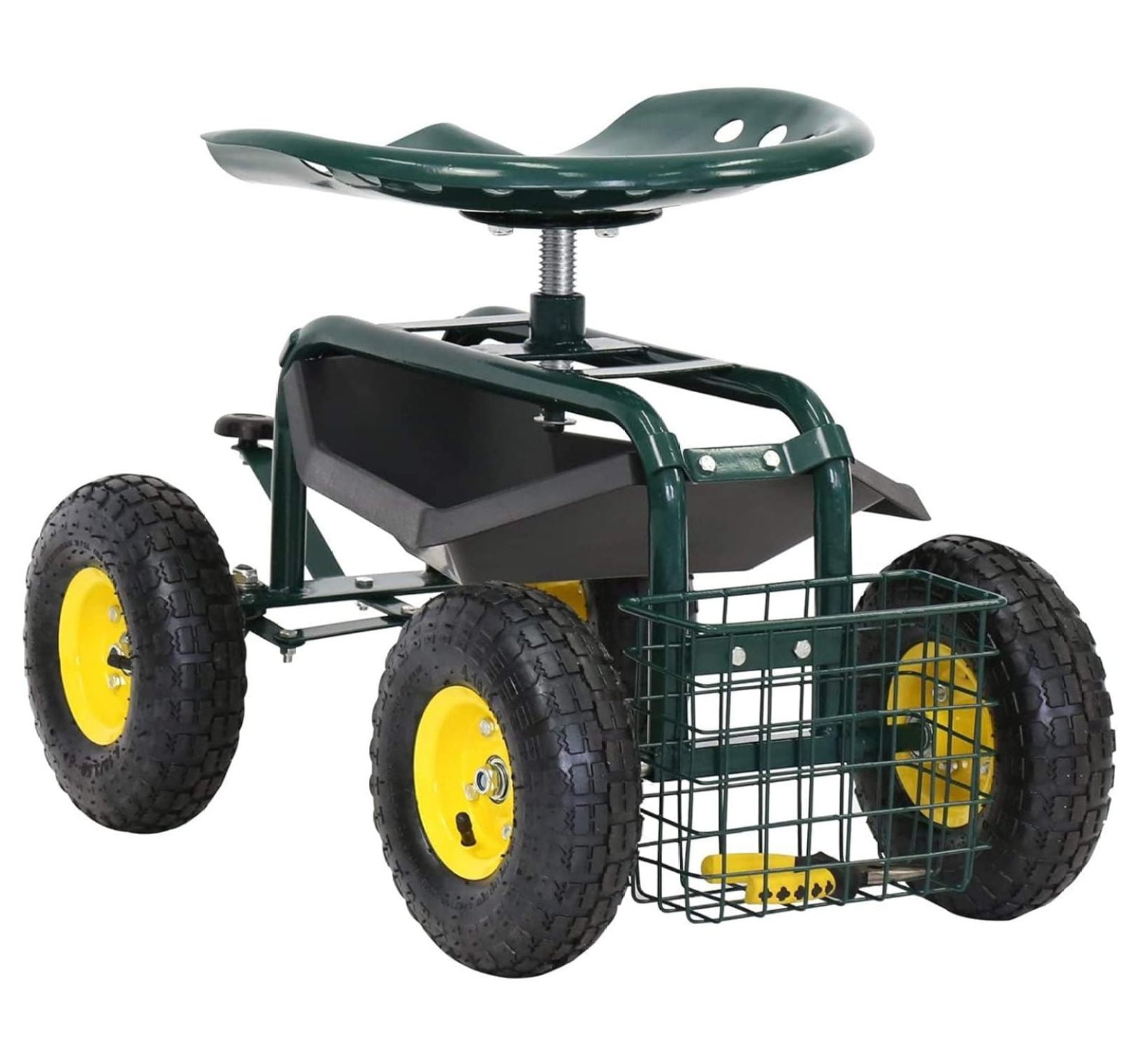 Rolling Scooter Garden Stool Cart with Tool Storage Basket & Swivel ...
