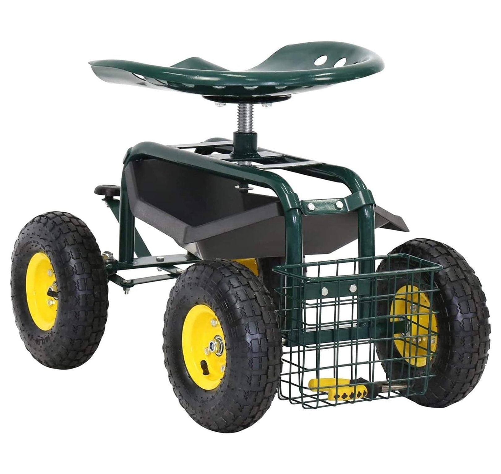 Rolling Scooter Garden Stool Cart with Tool Storage Basket & Swivel ...