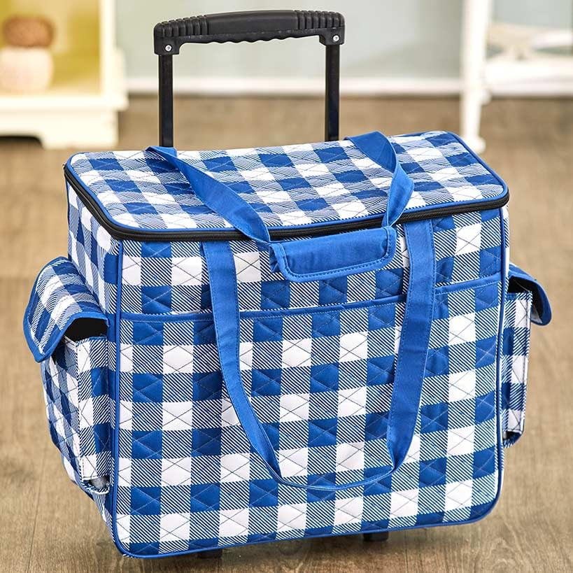Rolling Sewing Machine Totes - Navy Buffalo Check - Walmart.com