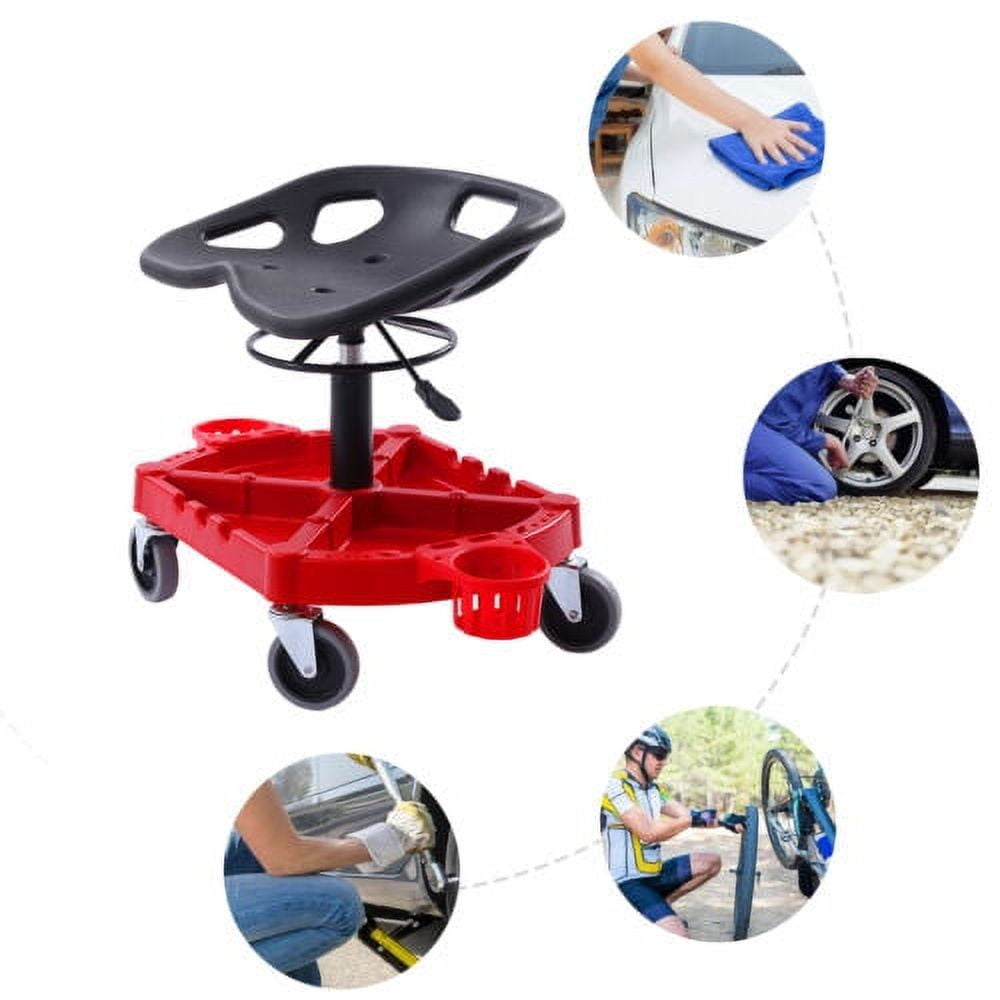 Rolling Shop Stool Mechanics Work Seat Adjustable Chair Roll Swivel ...