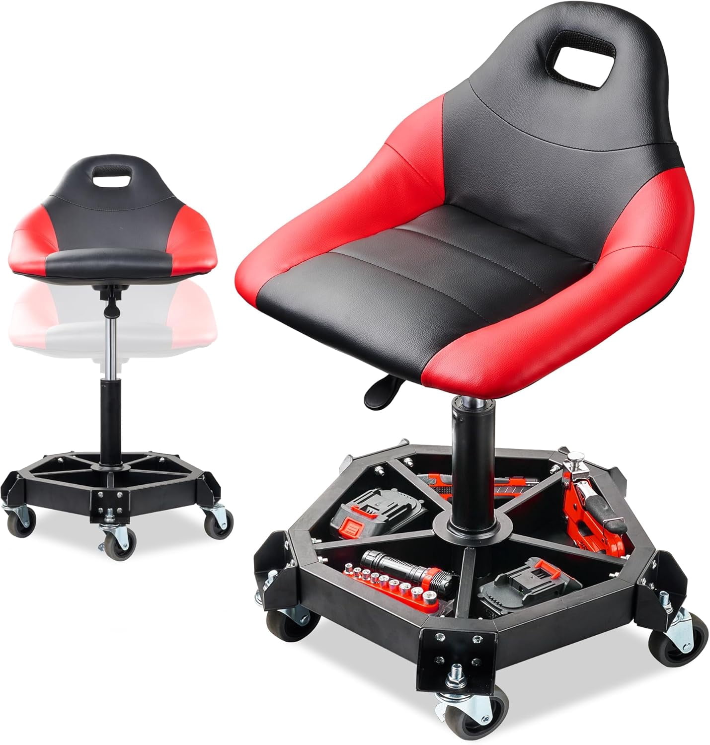 Rolling Shop Stool with Wheels Garage Work Mechanic Stool Seat with ...