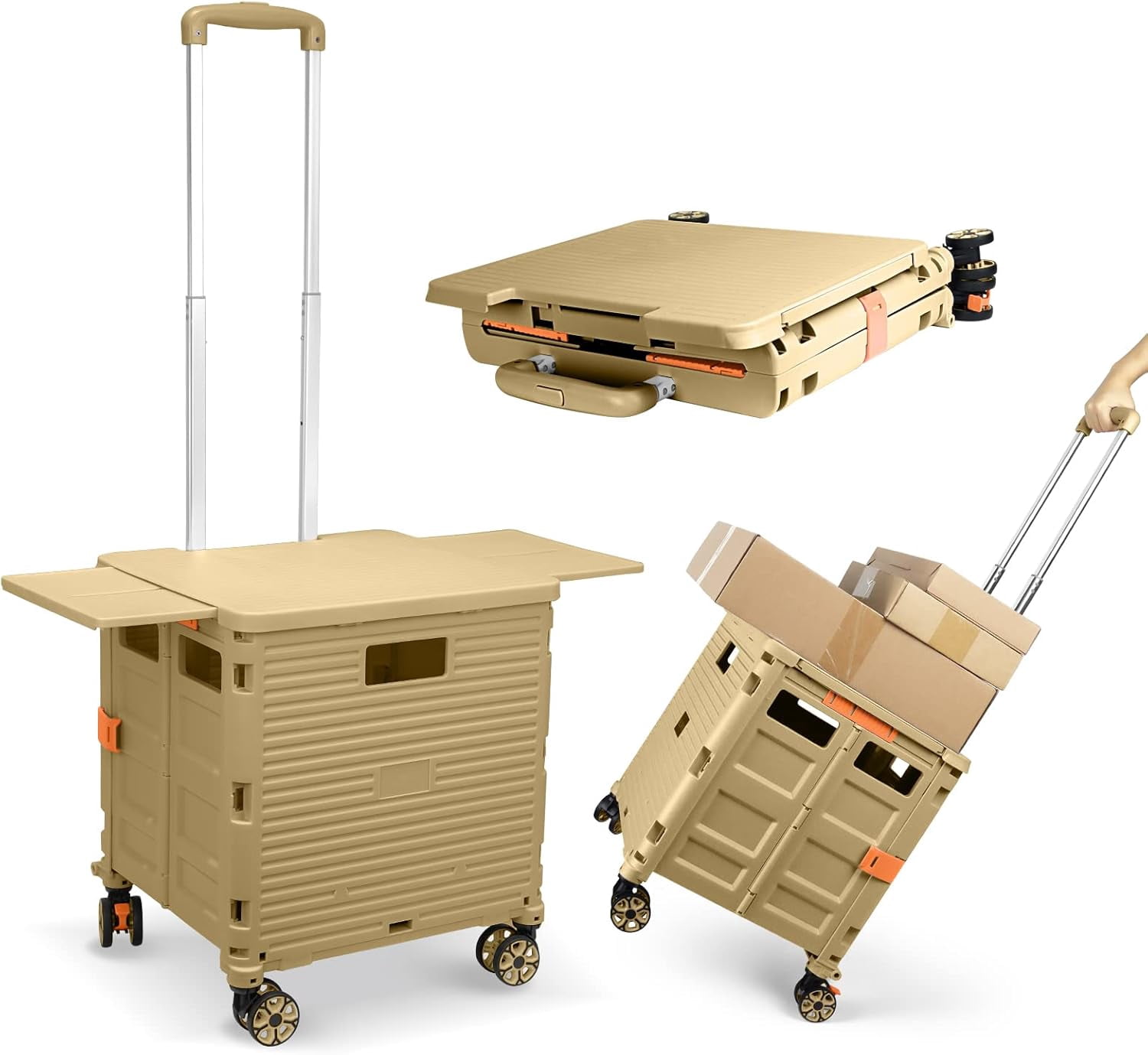 Rolling Shopping Cart with Wheels,Folding Utility Cart for Grocery ...