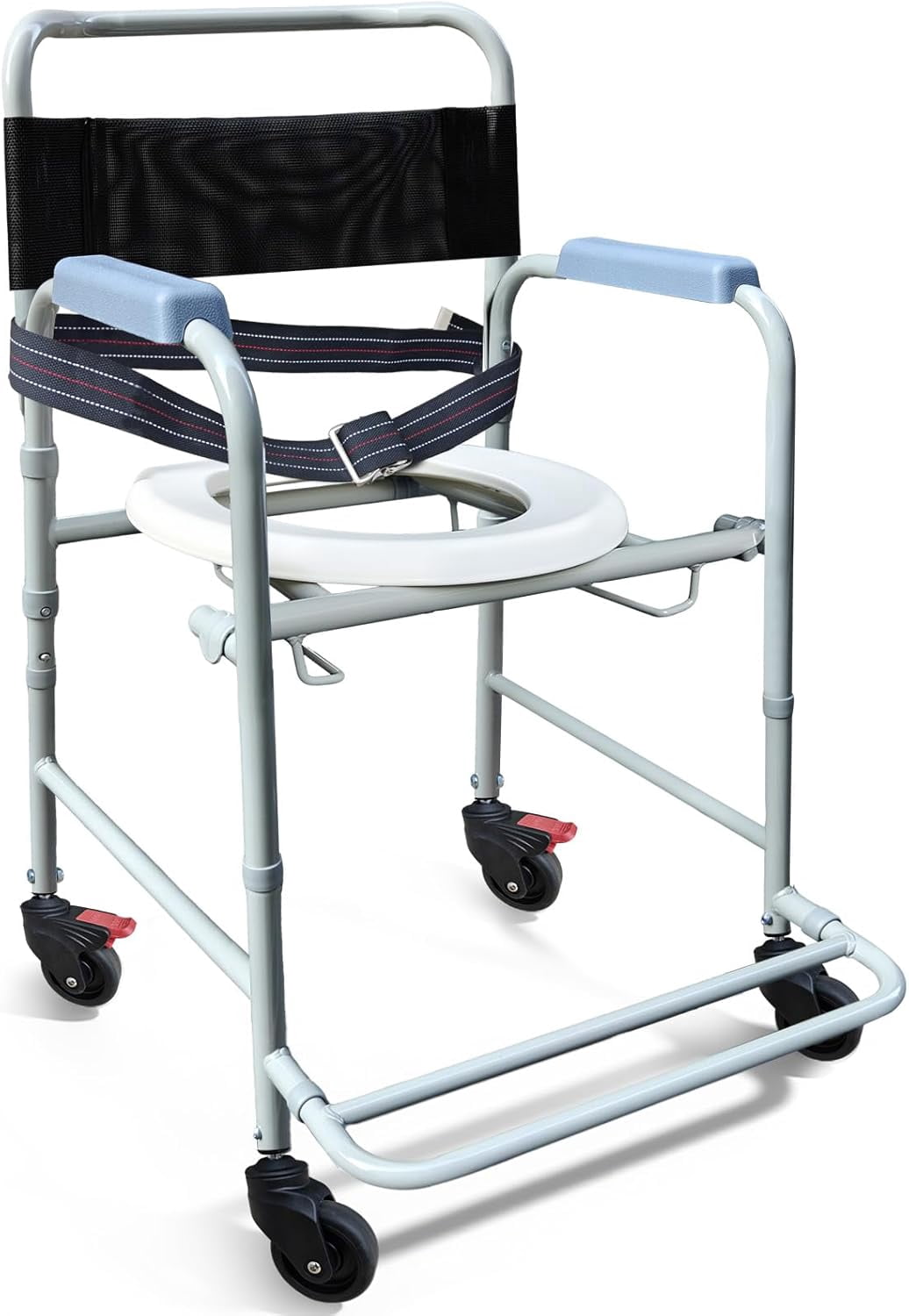 Rolling Shower Chair with Wheels Bedside Commode Transport Wheelchair ...