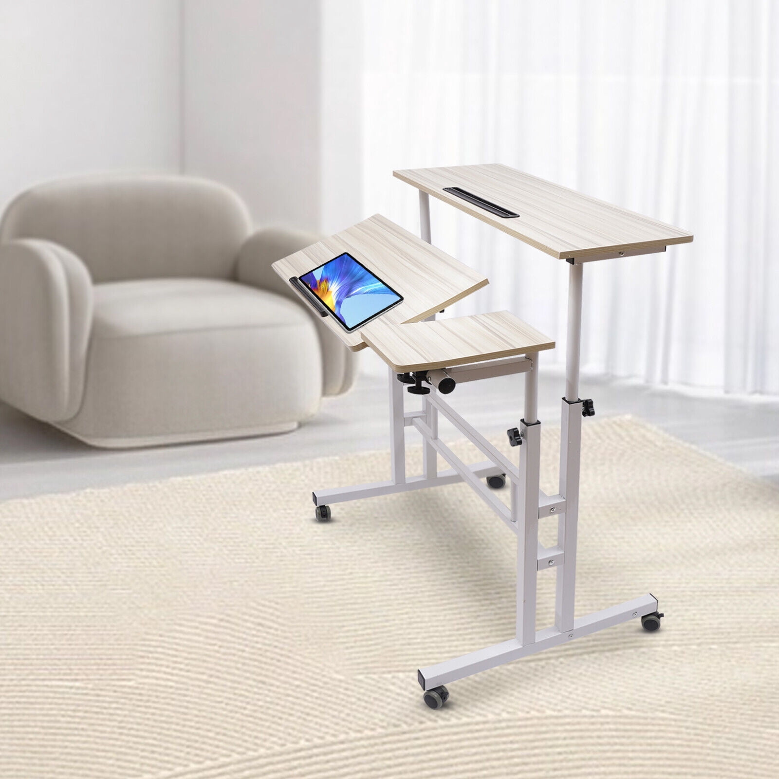 Rolling Side Table 2-Layer Tabletop Angle Height Adjustable Home ...