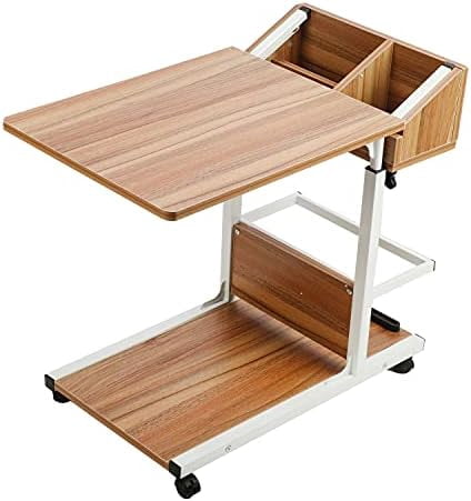 Rolling Side Table Adjustable Height C Table with Wheels and Storage ...