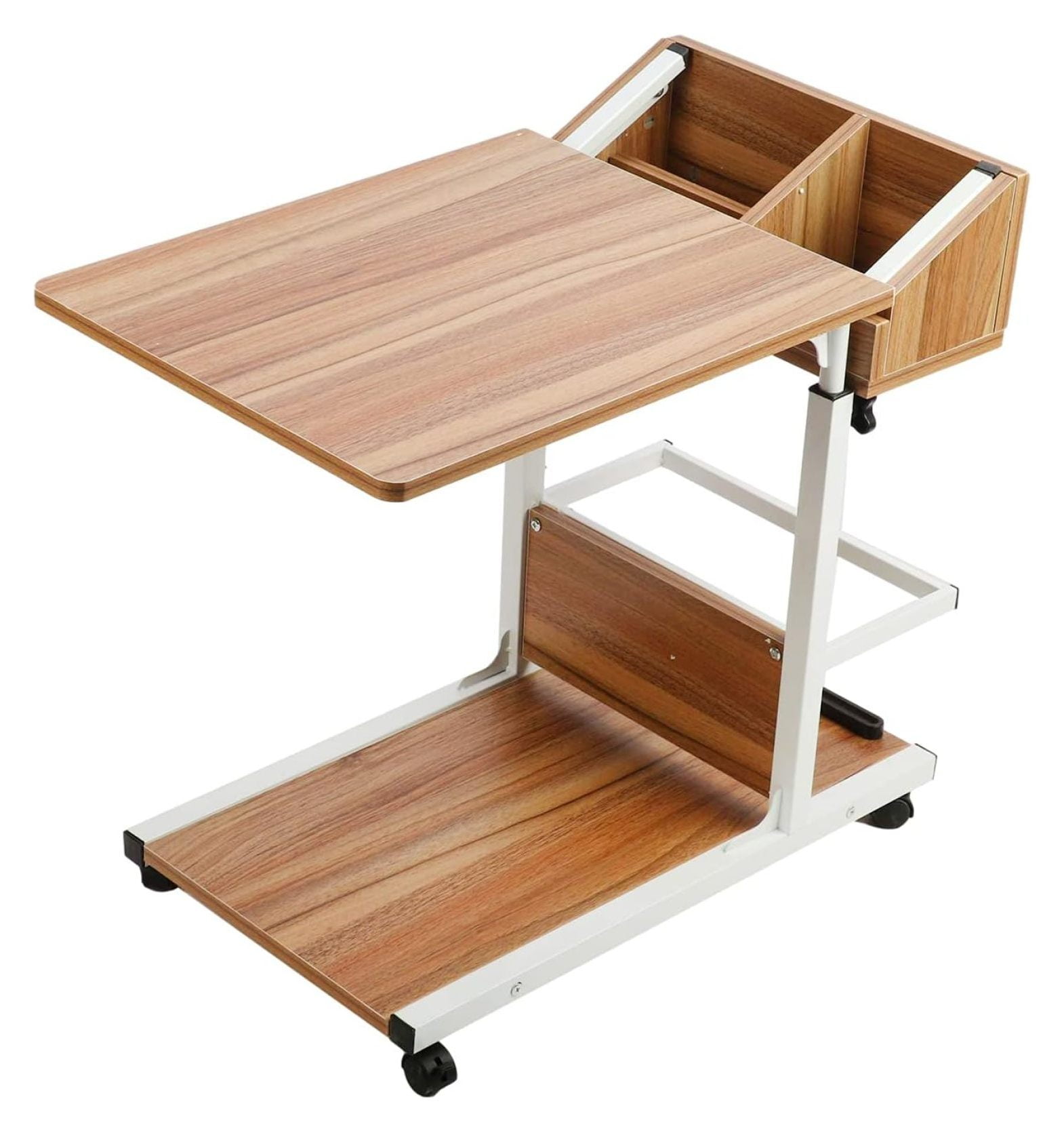 Rolling Side Table Adjustable Height C Table with Wheels and Storage ...