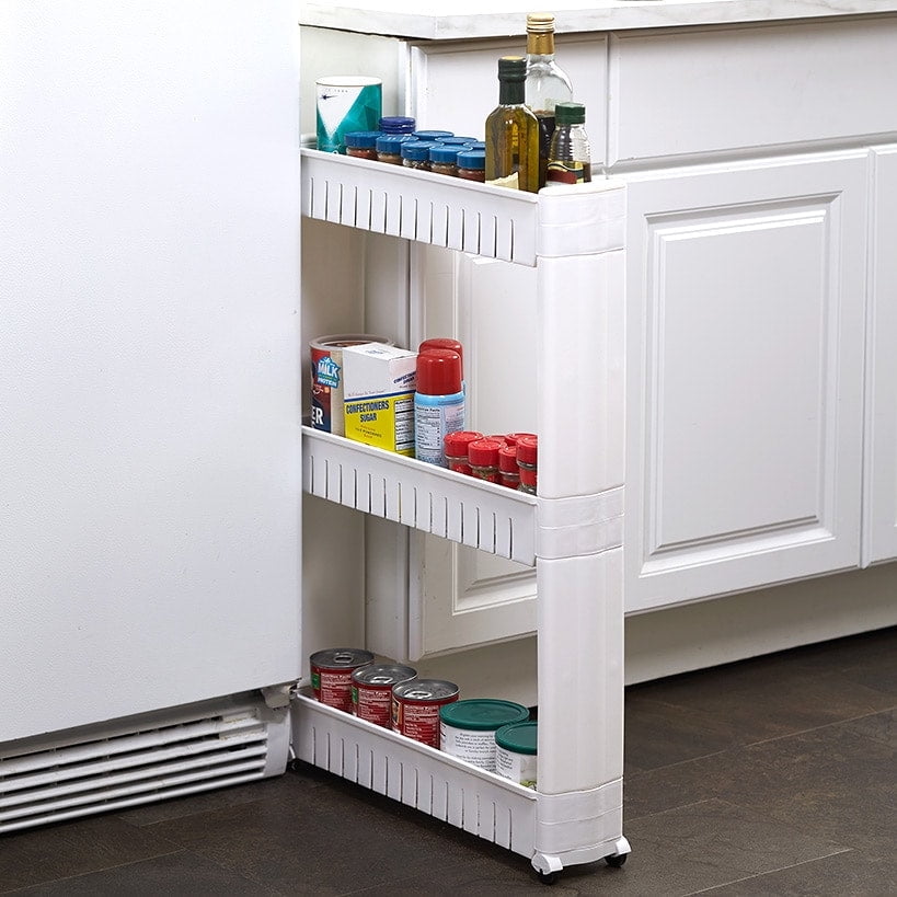 The Lakeside Collection Slim Rolling 3-Tier Kitchen Cart, Compact ...