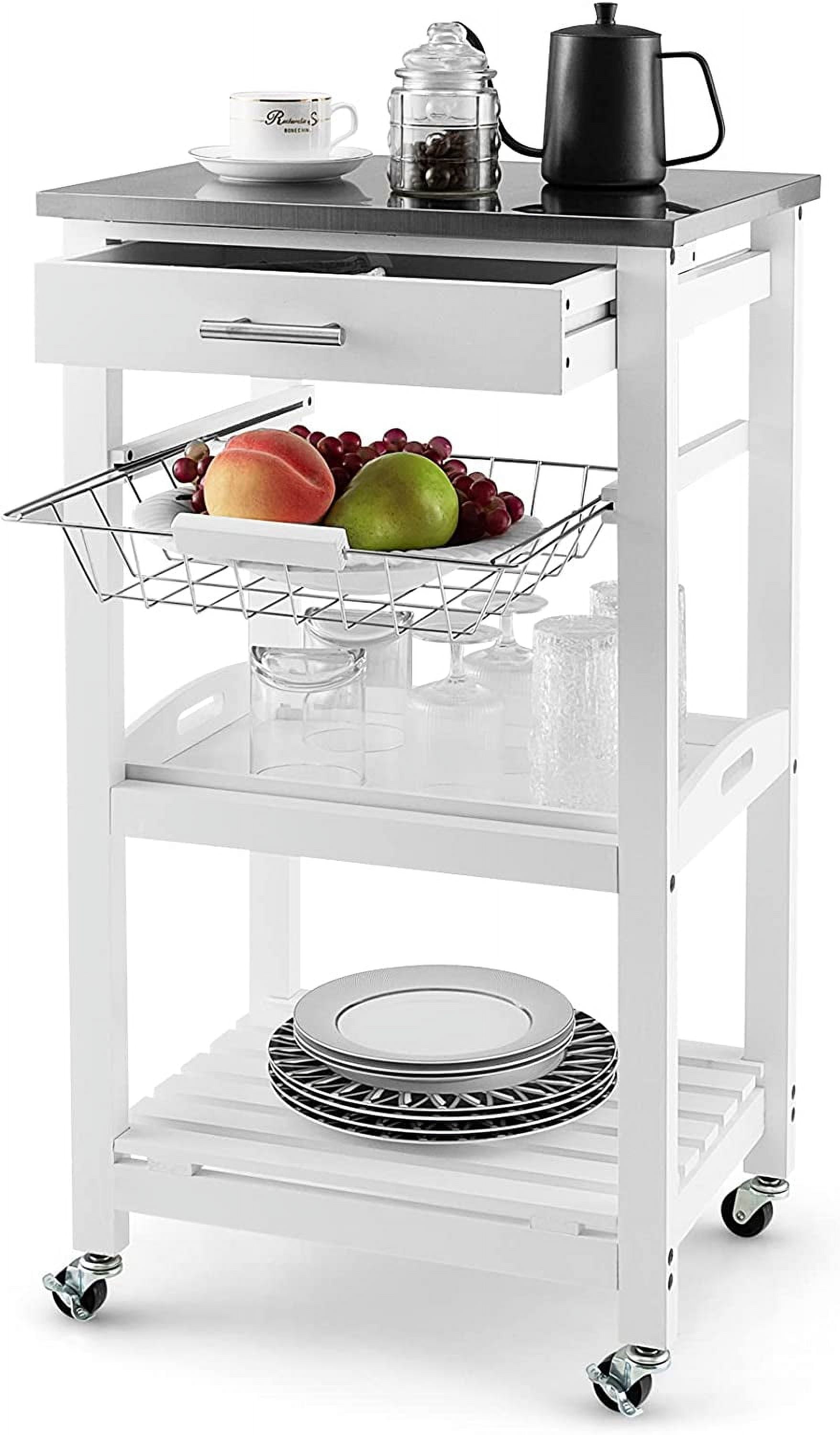 Rolling Small Kitchen Island Cart, 4-Tier Storage Utility Serving Cart ...