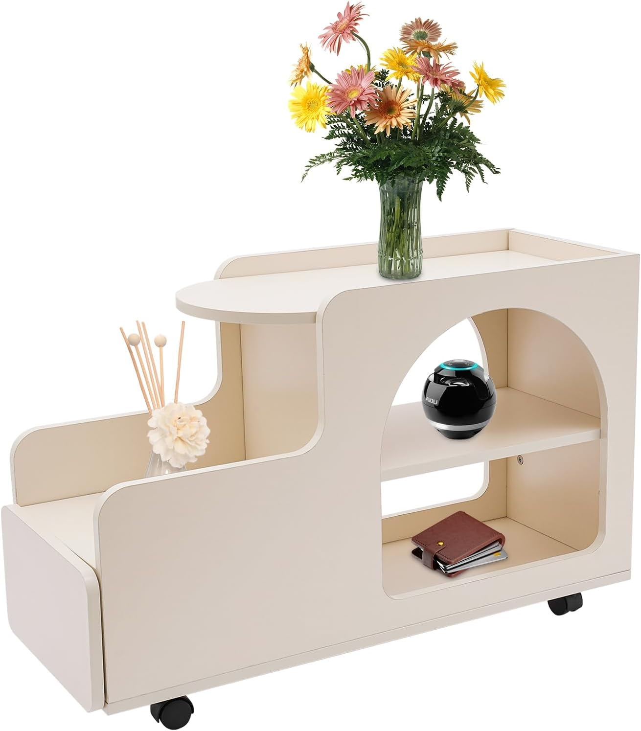 Rolling Sofa Side Table Modern End Table with Wheels Mobile 3-Tier ...