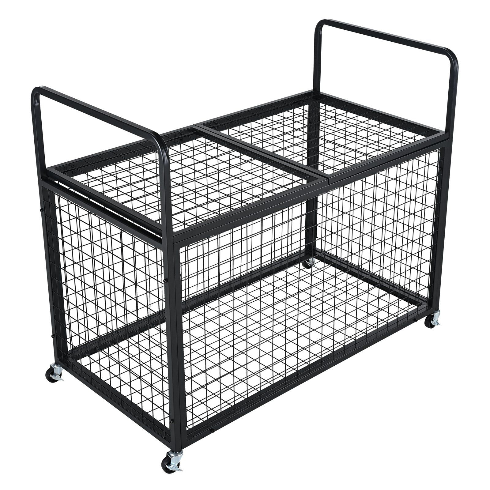 Rolling Sports Ball Storage Cart, Lockable Basketball Cage with Double ...