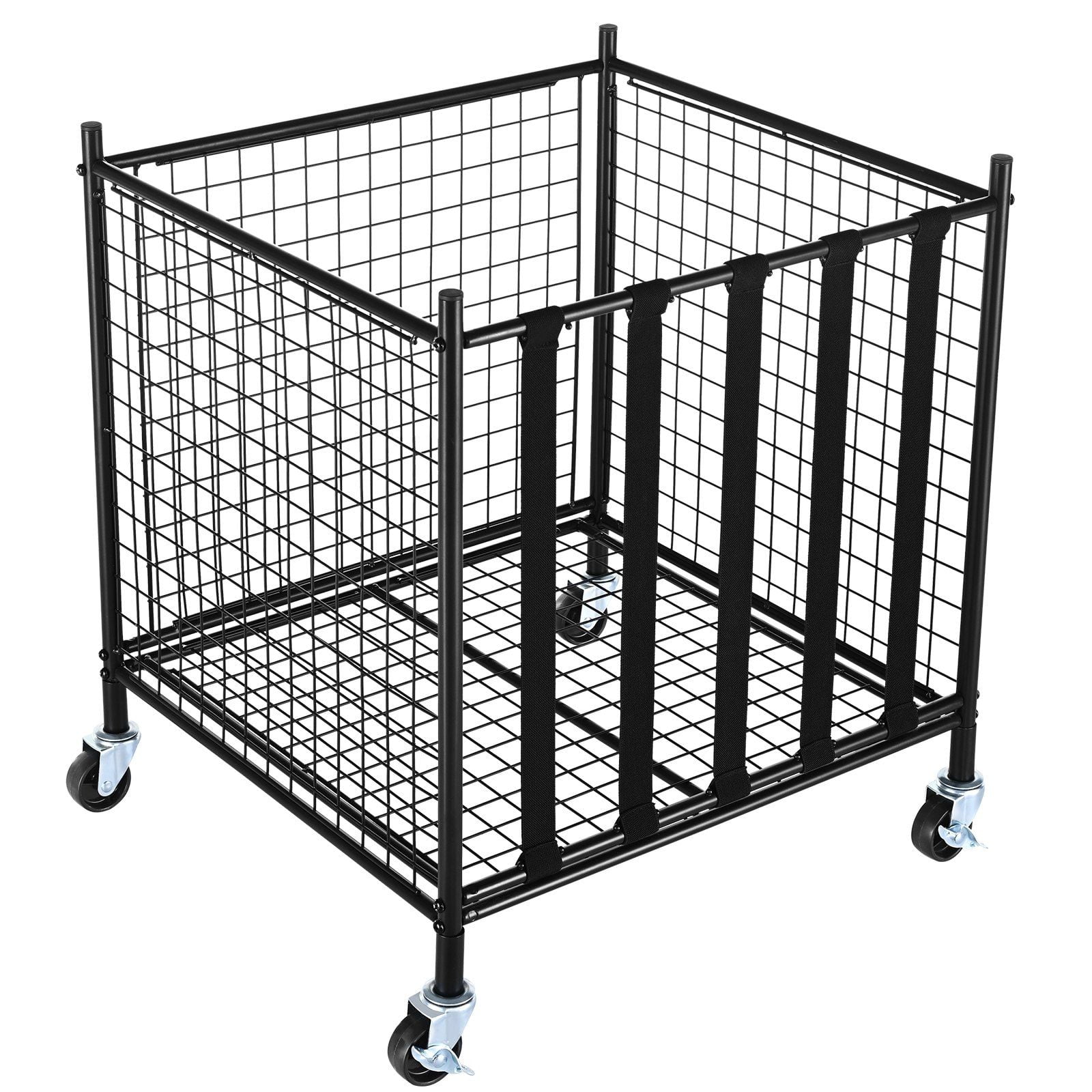 Rolling Sports Ball Storage Cart, Lockable Basketball Cage with Elastic ...