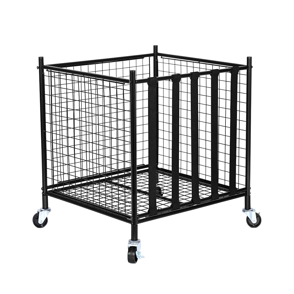 Rolling Sports Ball Storage Cart, Lockable Basketball Cage with Elastic ...