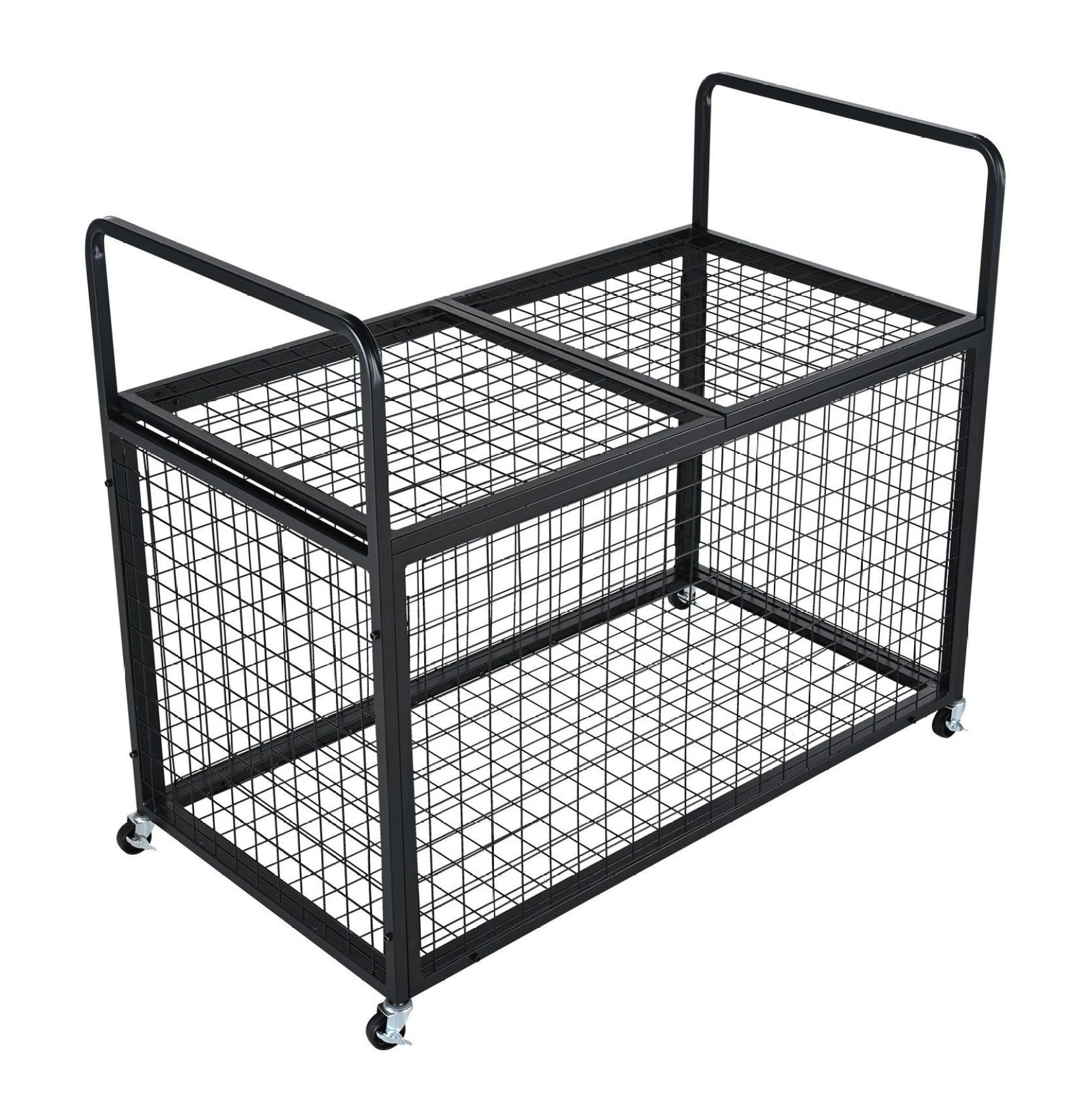 Rolling Sports Ball Storage Cart - Lockable Basketball Cage for Indoor ...
