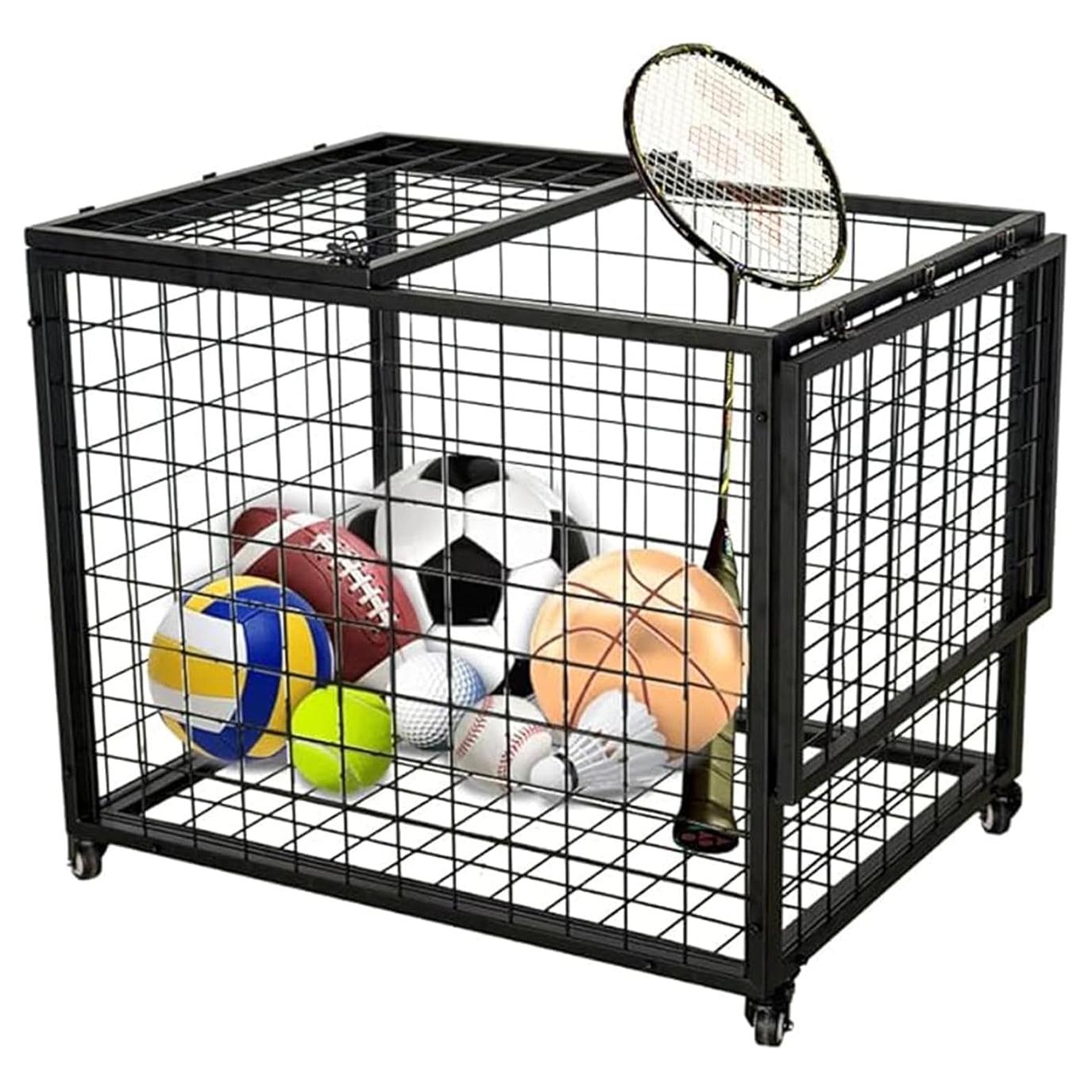 Rolling Sports Ball Storage Cart with Lockable Wheels, Garages Sports ...