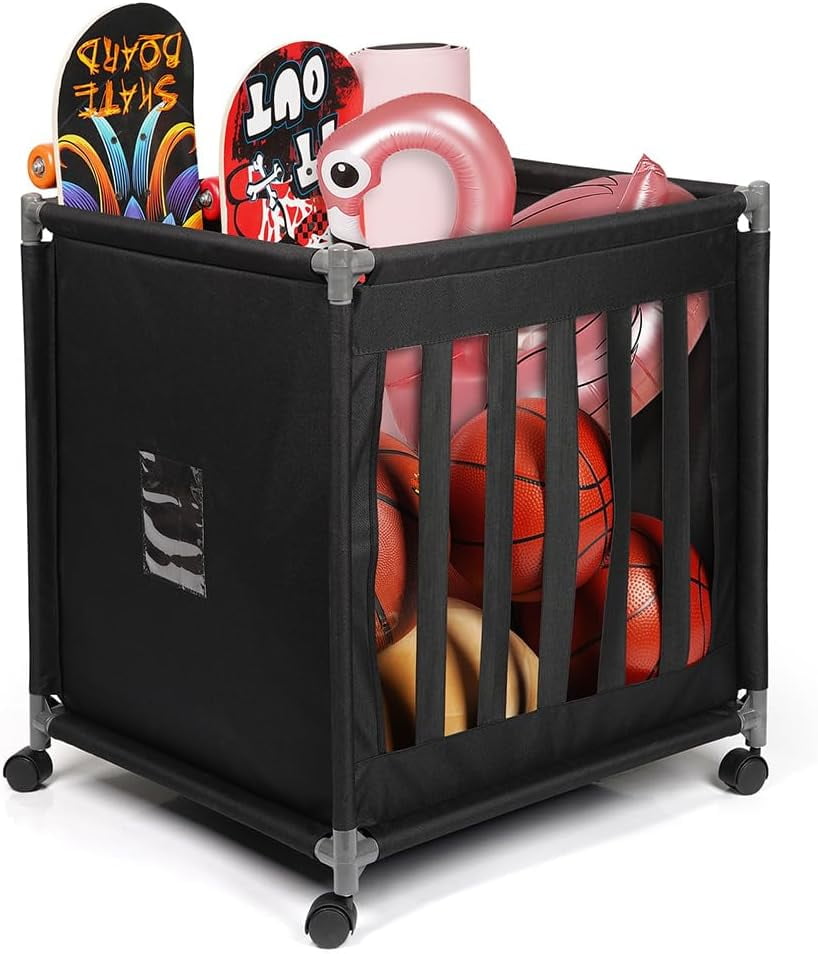 Rolling Sports Ball Storage Cart with Wheels Sports Lockable Ball ...