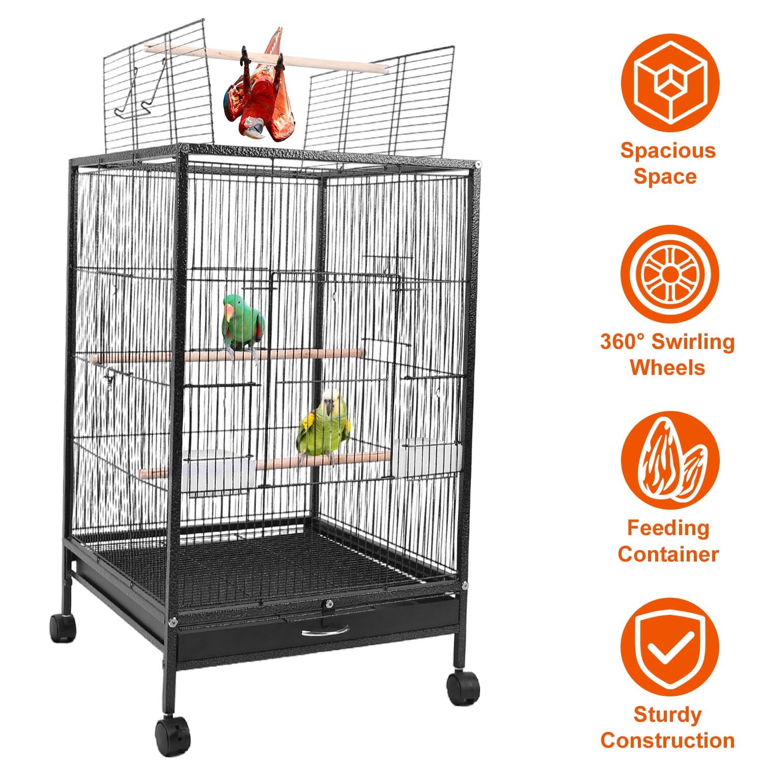 Rolling Stand Bird Cage Wrought Iron Flight Parrot Cage with Bottom ...