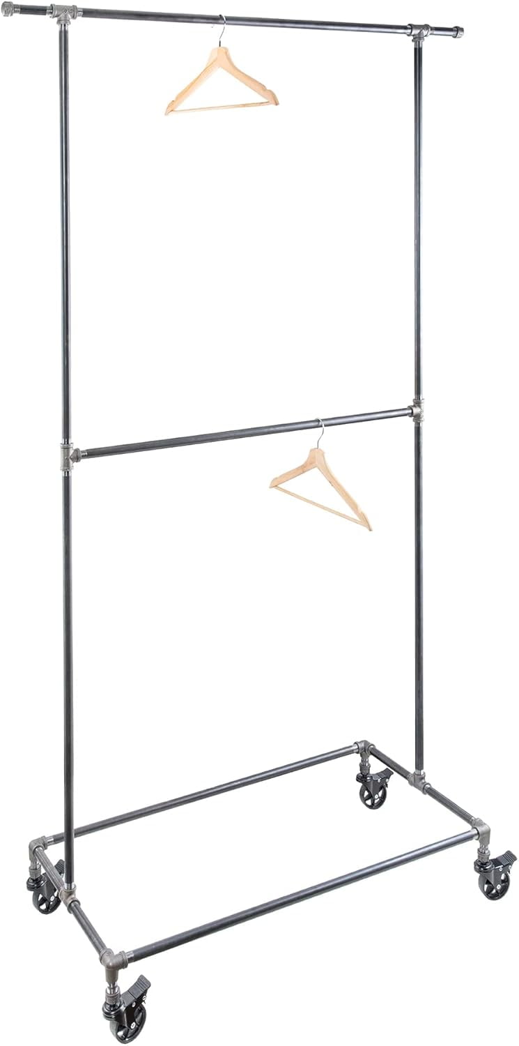 Rolling Steel Pipe Clothing Rack, Commercial or Residential Industrial ...