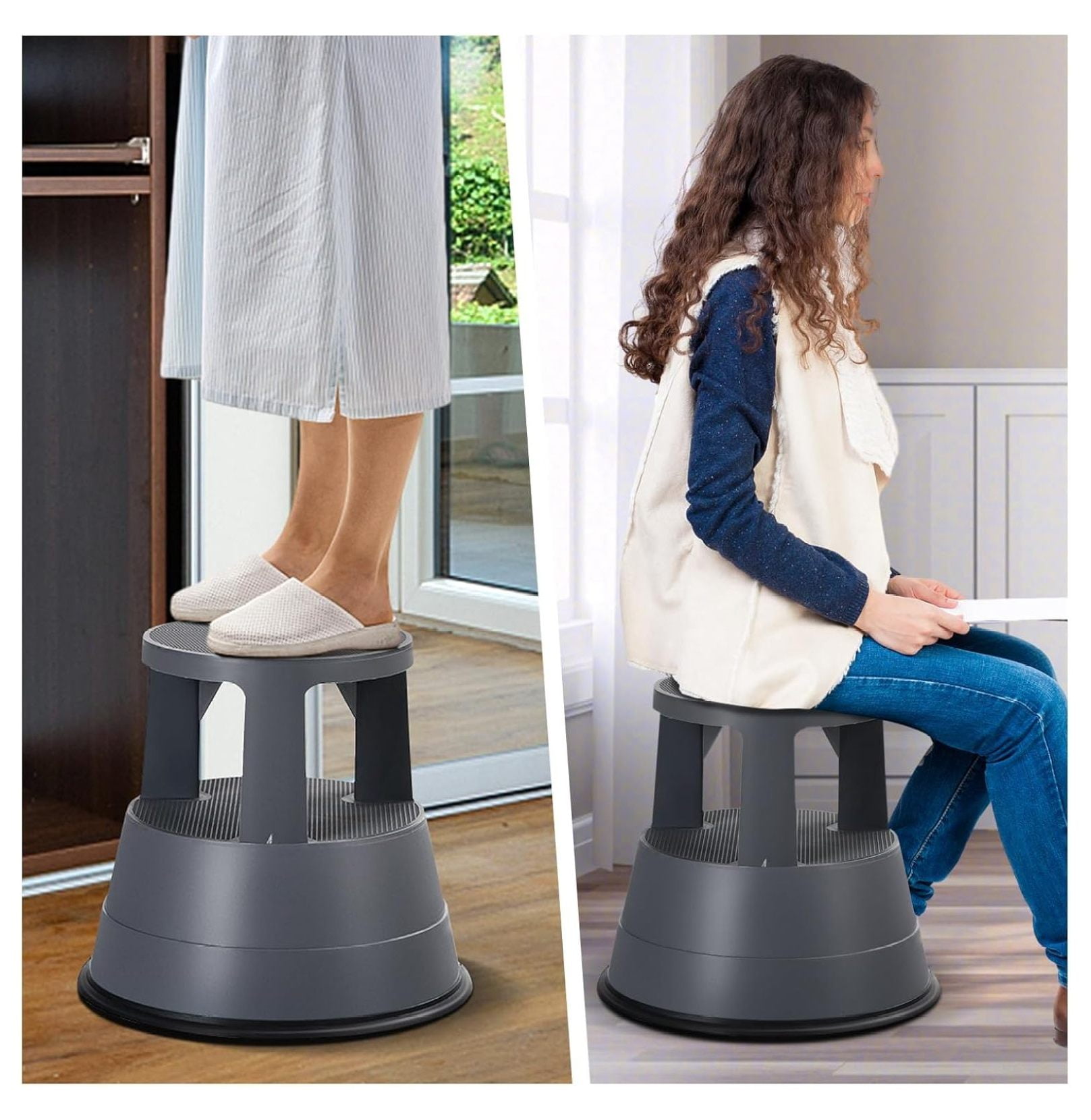 Rolling Step Stool with Wheels, 330 LBS Capacity, Non-Slip Kitchen Step ...