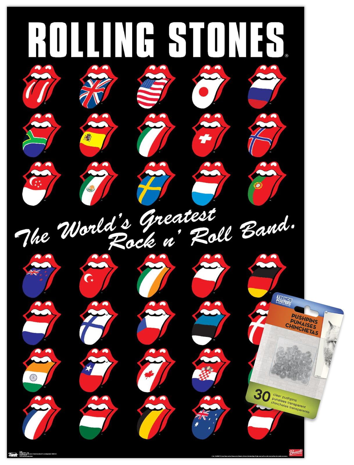 Rolling Stones - Grid Wall Poster with Push Pins, 14.725" x 22.375 ...