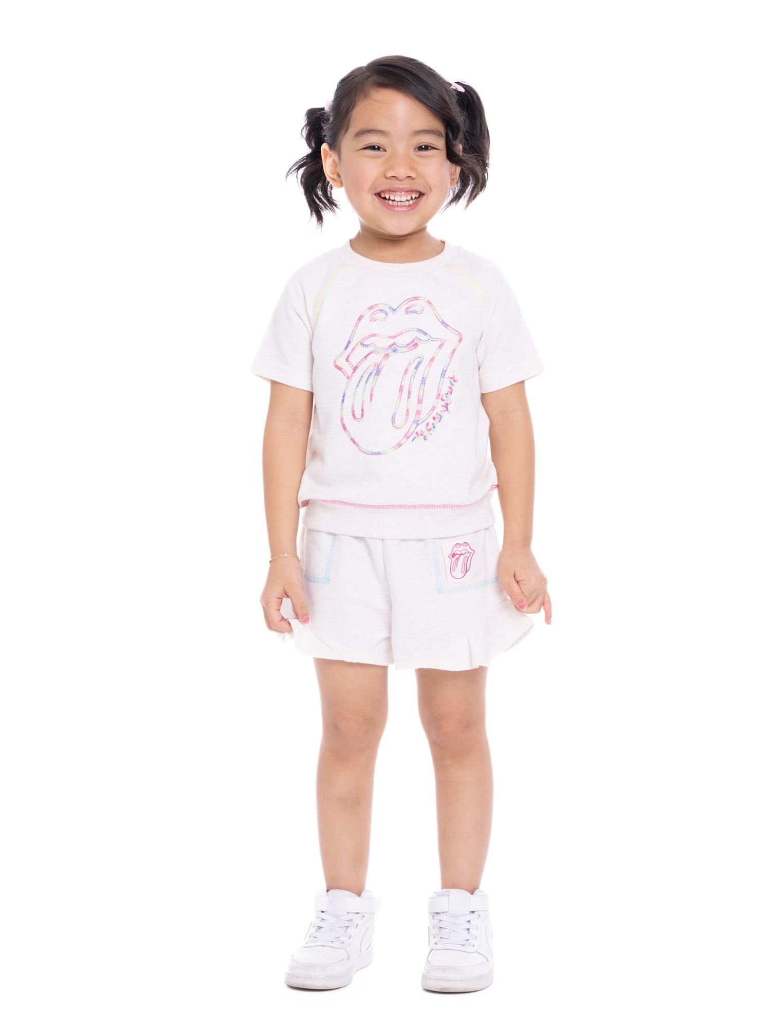 Rolling Stones Toddler Girl Embroidered Graphic Top and Ruffle Shorts ...