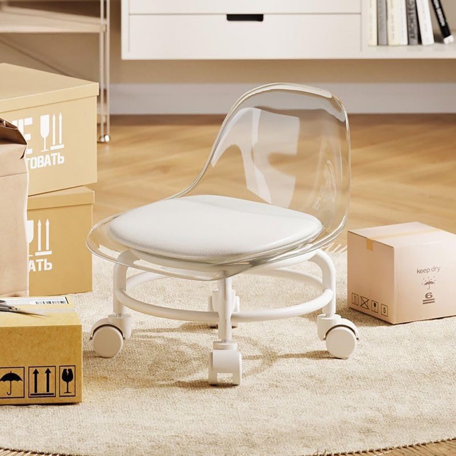 Rolling Stool with Backrest, Mini Shoe Stools, Portable Multi-Purpose ...