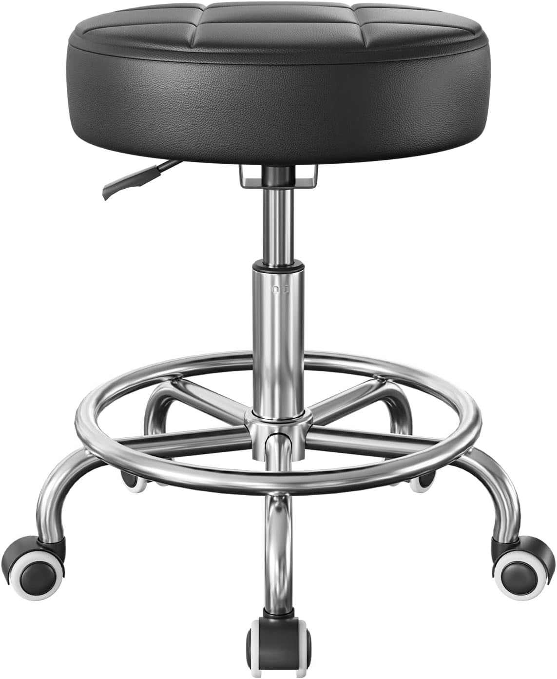 Rolling Stool Leather Round - Ultra Soft Padded Seat Cushion Stool with ...