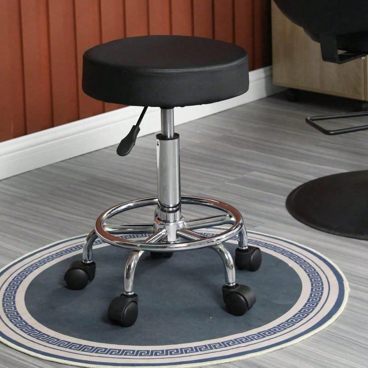 Rolling Stool Swivel Height Adjustable Spa Stool with Foot Rest PU ...