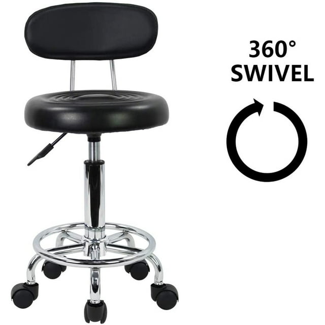 Ergonomic Rolling Stool, Swivel PU Leather Task Chair, Adjustable Bar ...