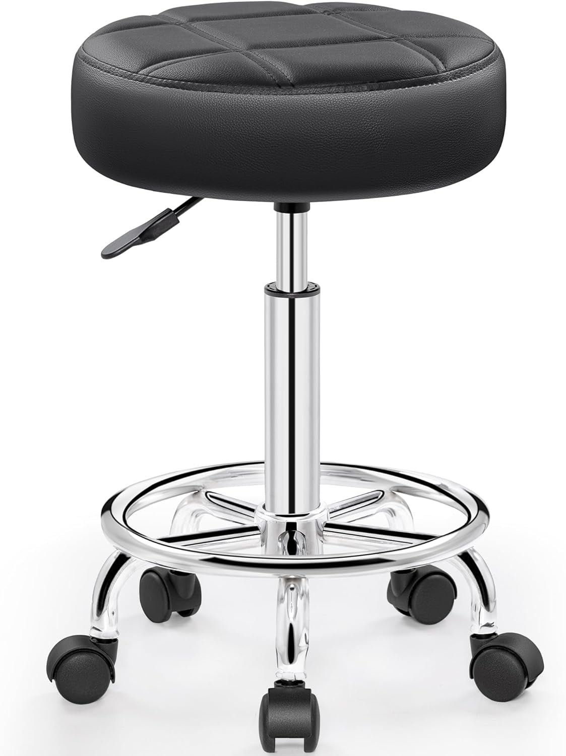 Rolling Stool with Wheels, Leather Small Office Chair with Foot Rest ...