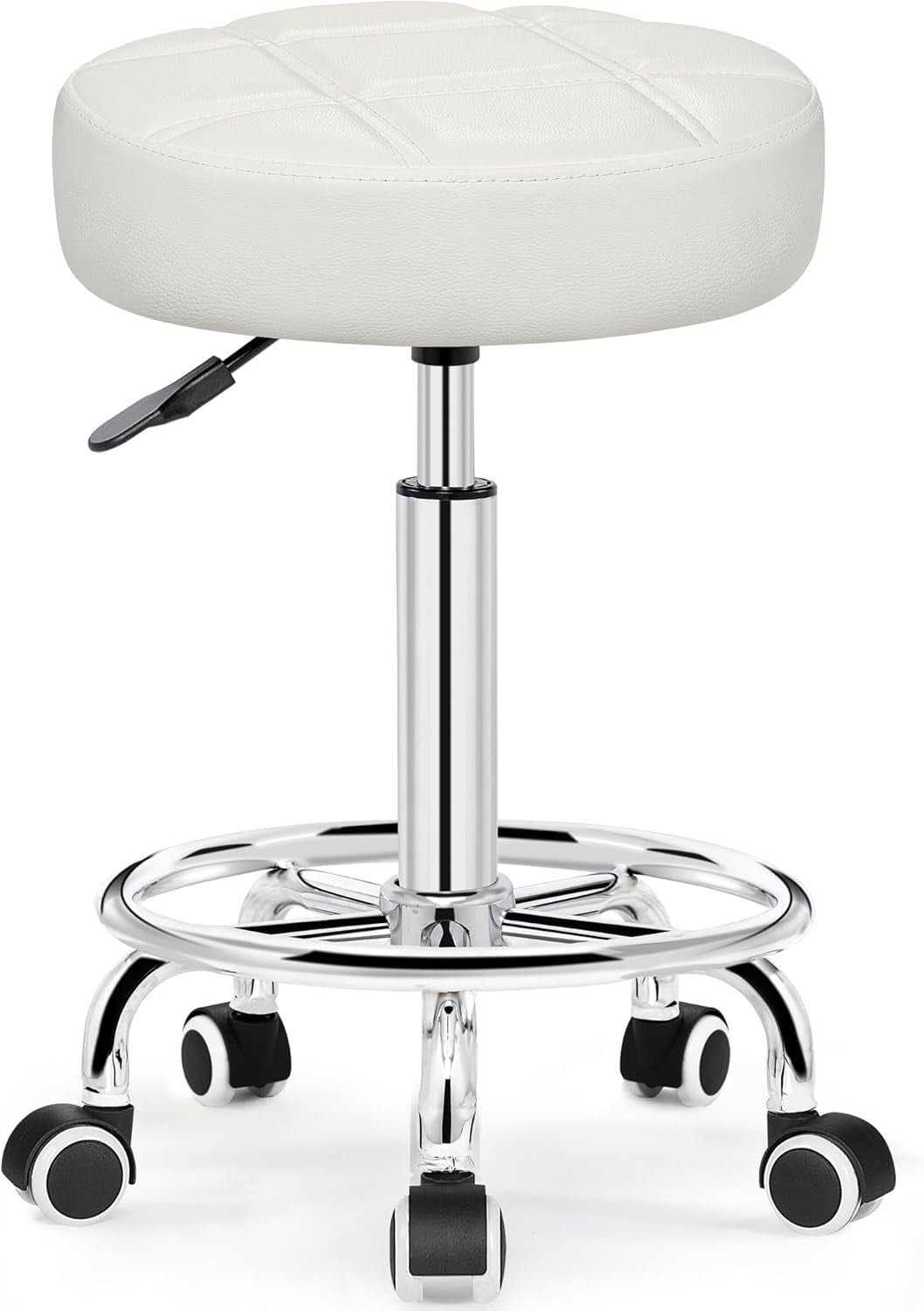 Rolling Stool with Wheels, Leather Small Office Chair with Foot Rest ...