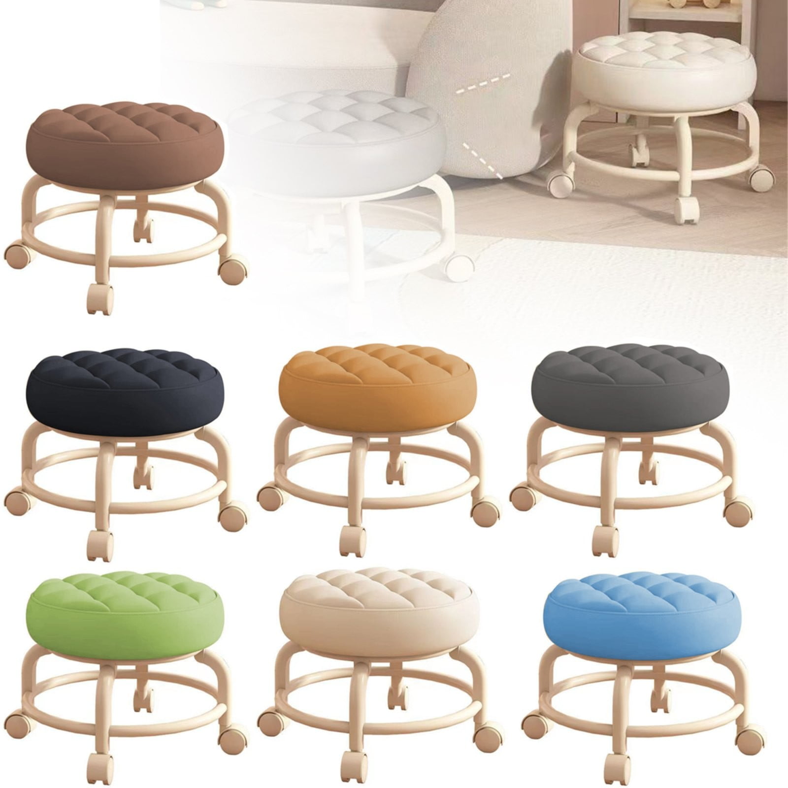 Rolling Stool with Wheels By Ljxge Mobile Low Rolling Stool with 360° Swivel Wheels Comfortable ...