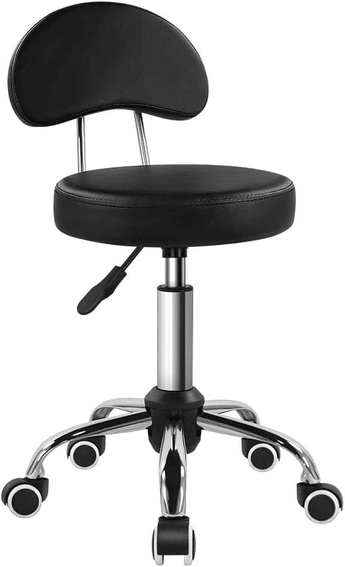 Rolling Stool with Mid Back Height Adjustable Chair PU Leather Swivel ...